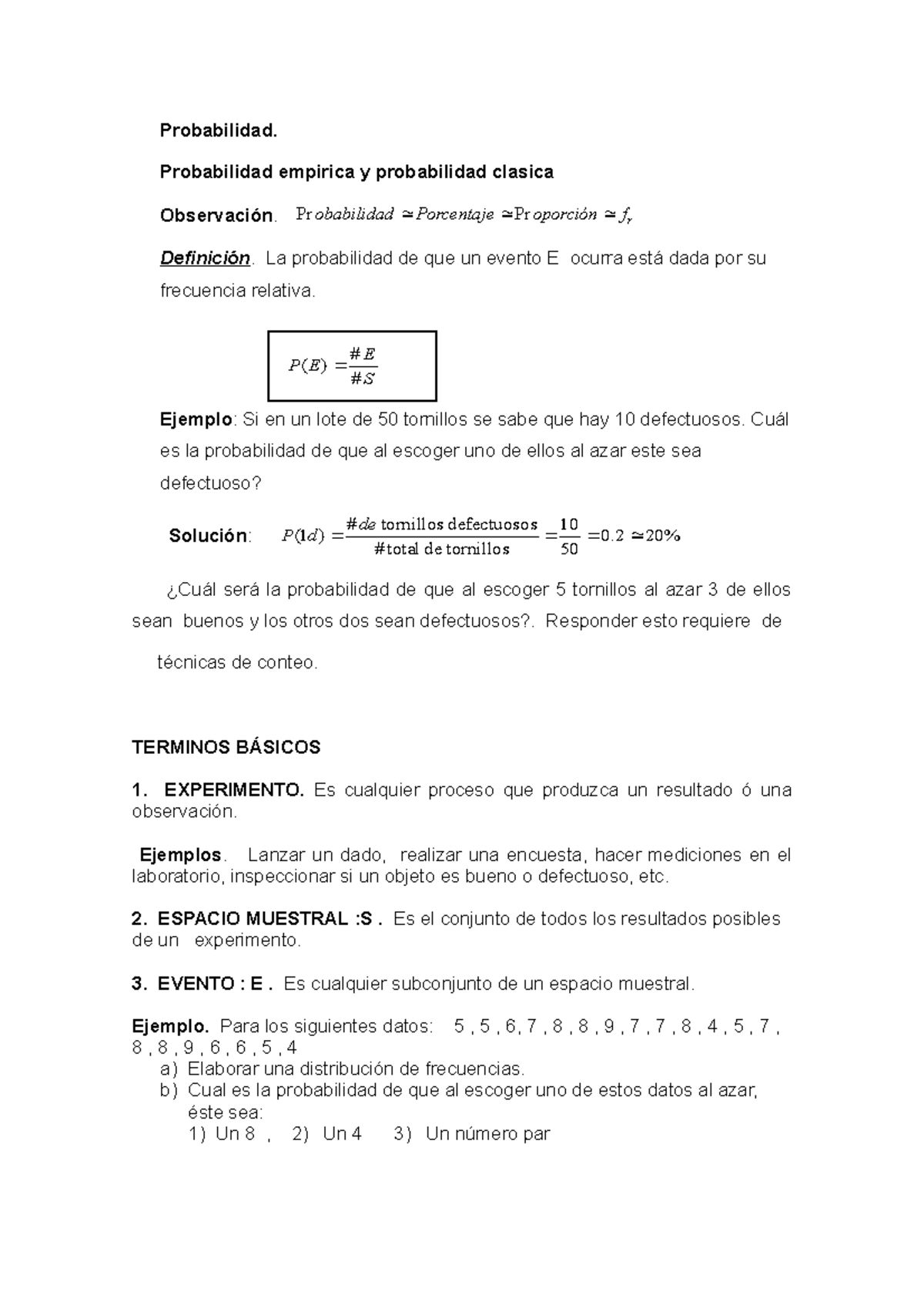 Probabilidad basica - Apuntes 1 - Probabilidad. Probabilidad empirica y ...