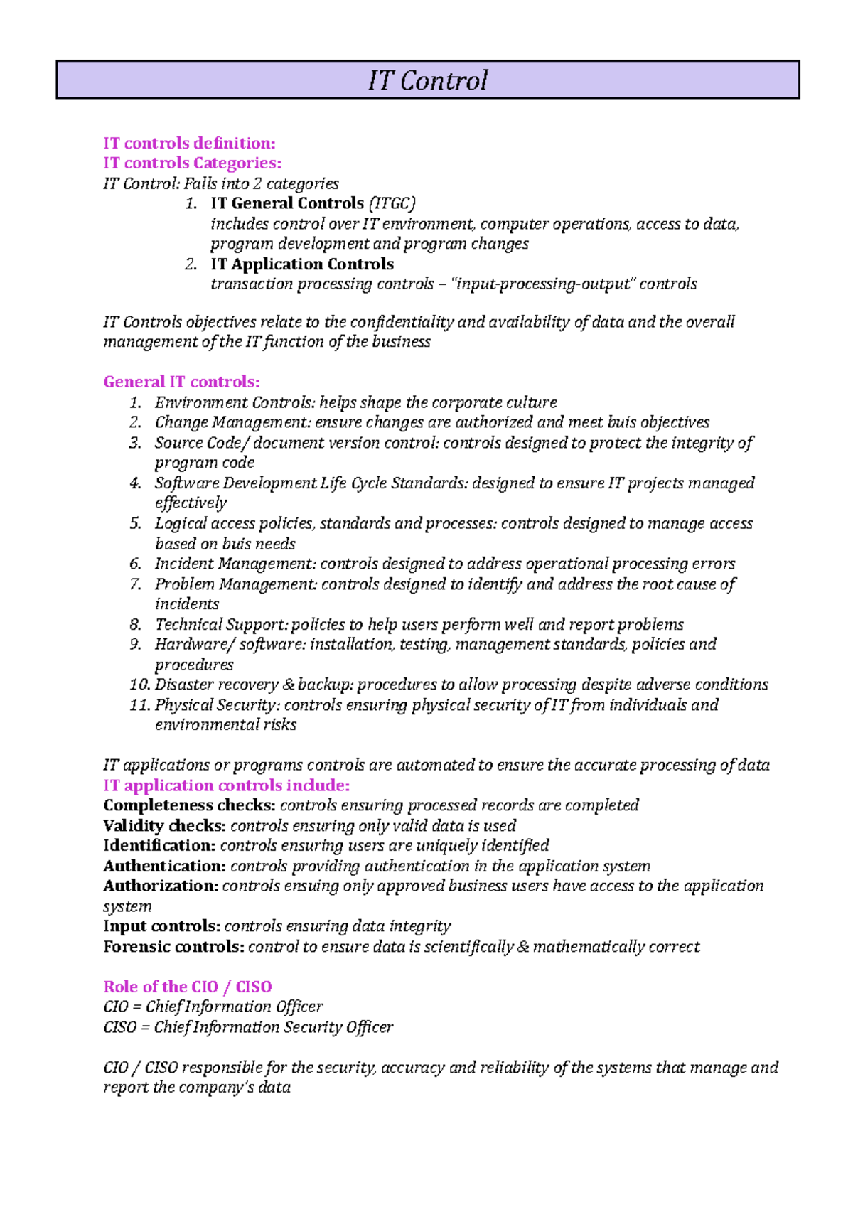 IT Controls Summary - IT Control IT controls definition: IT controls ...