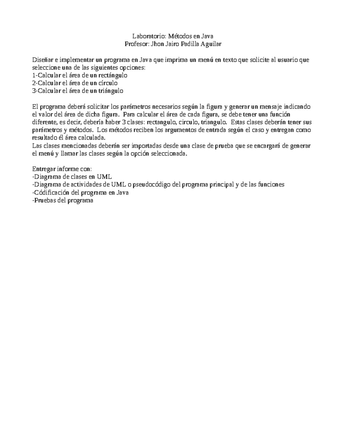 Practica 6-Lab Clases y metodos Areas.pdf - Laboratorio: Métodos en ...