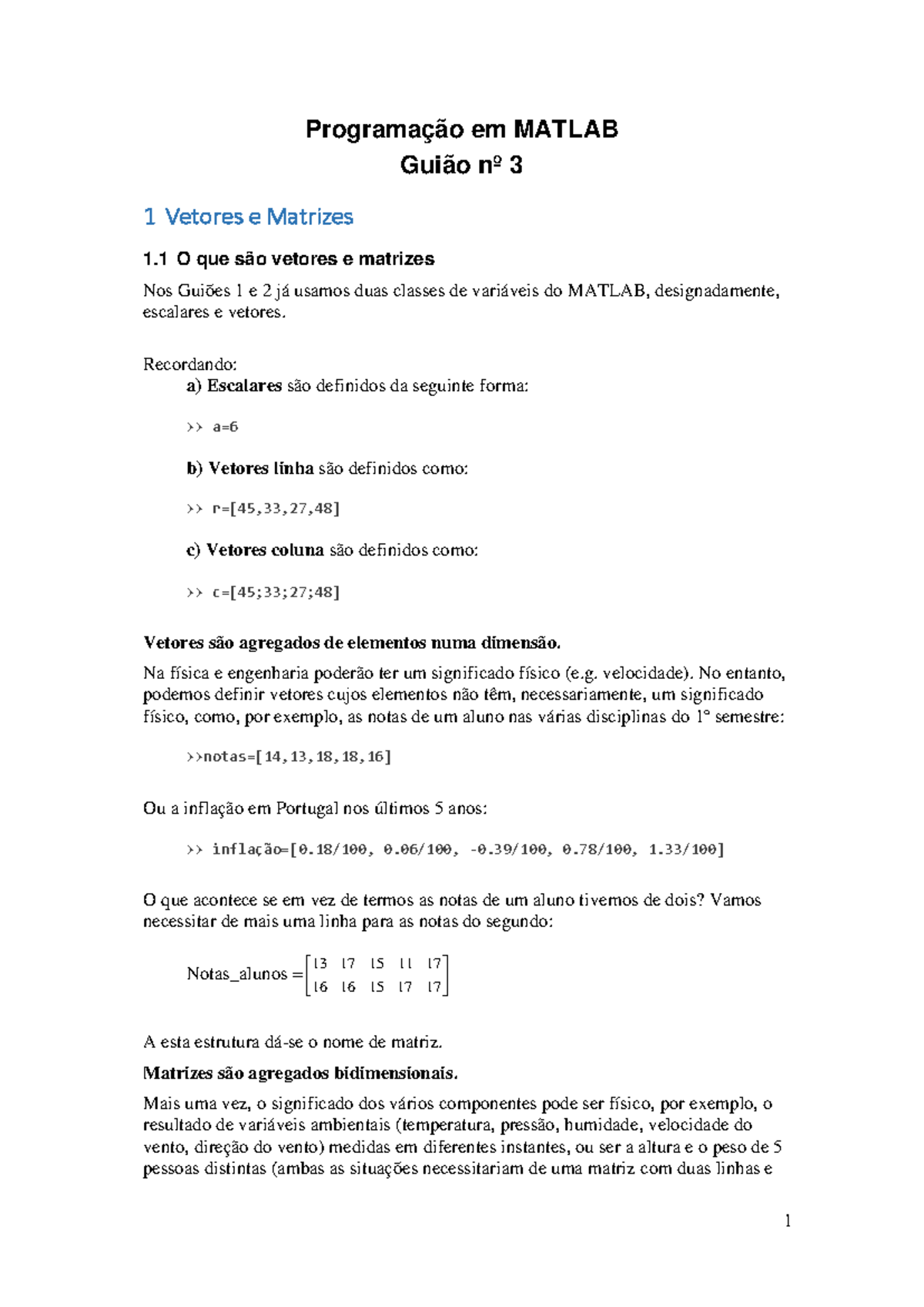 P MAT Guião 3 23 24 V2 - Programação em MATLAB Guião nº 3 1 Vetores e ...
