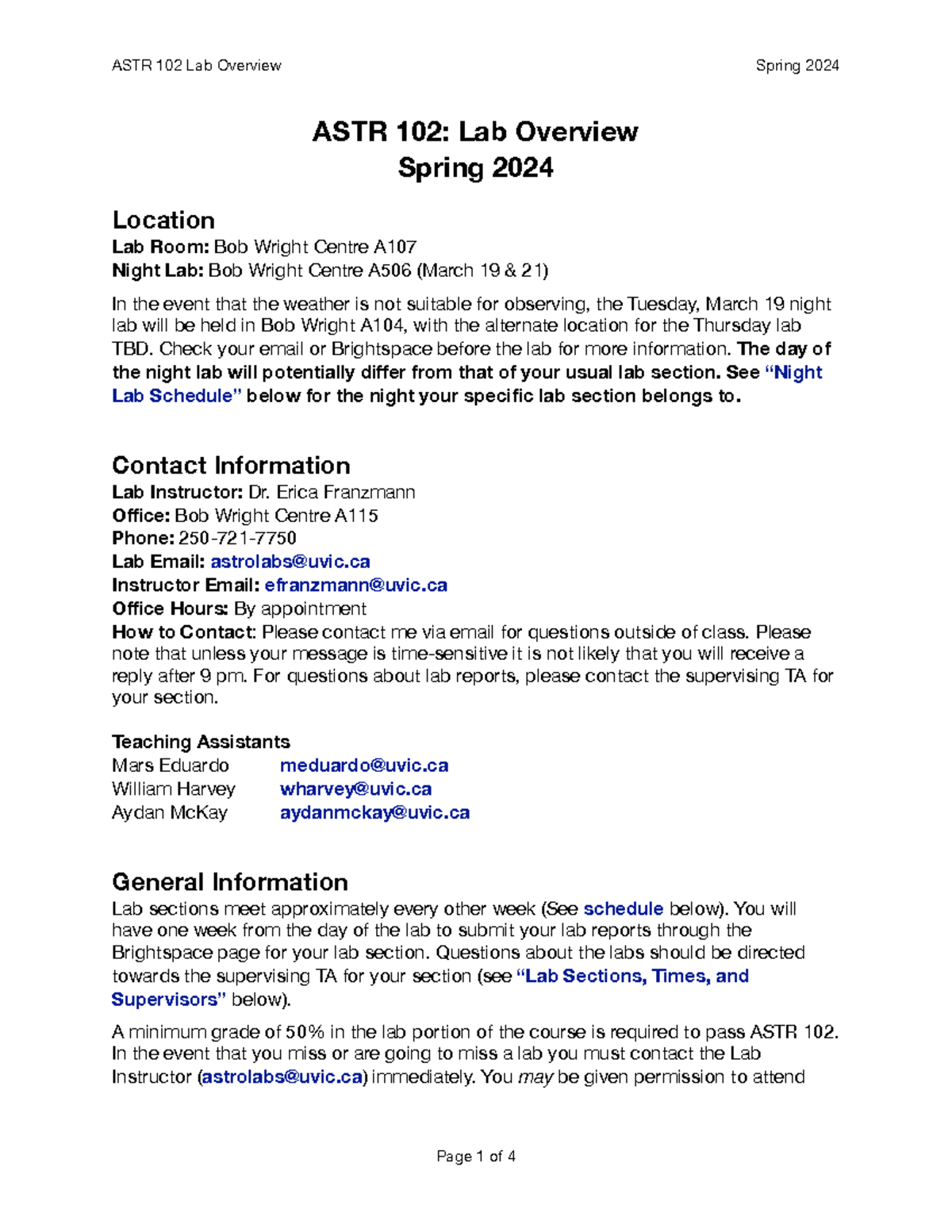 ASTR 102 Lab Overview-S2024 - ASTR 102: Lab Overview Spring 2024 ...