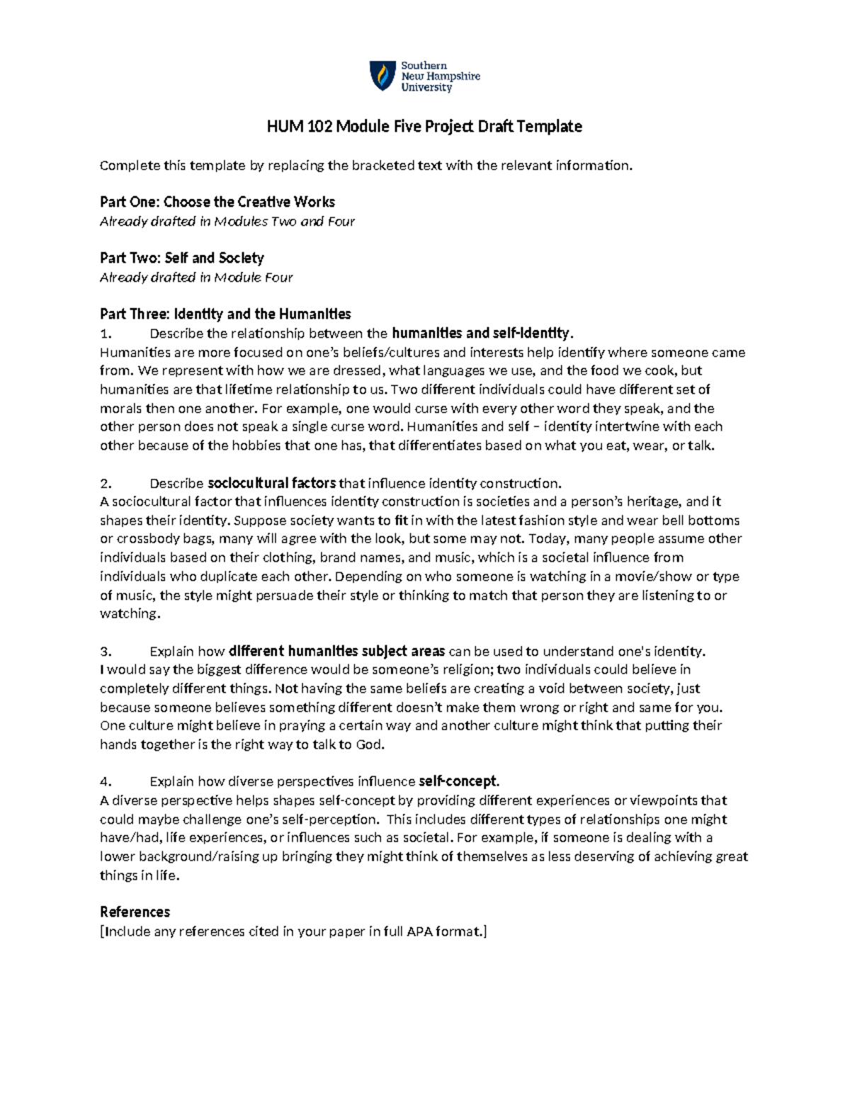 HUM 102 Module Five Project Draft Template - HUM 102 Module Five ...