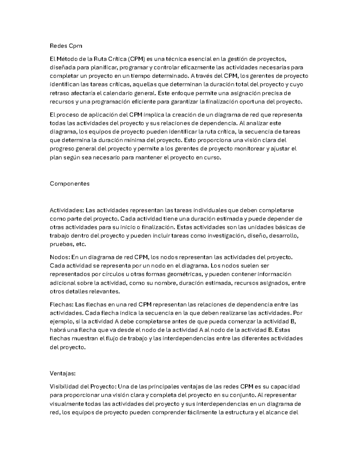 Redes Cpm - Redes Cpm El Método de la Ruta Crítica (CPM) es una técnica ...