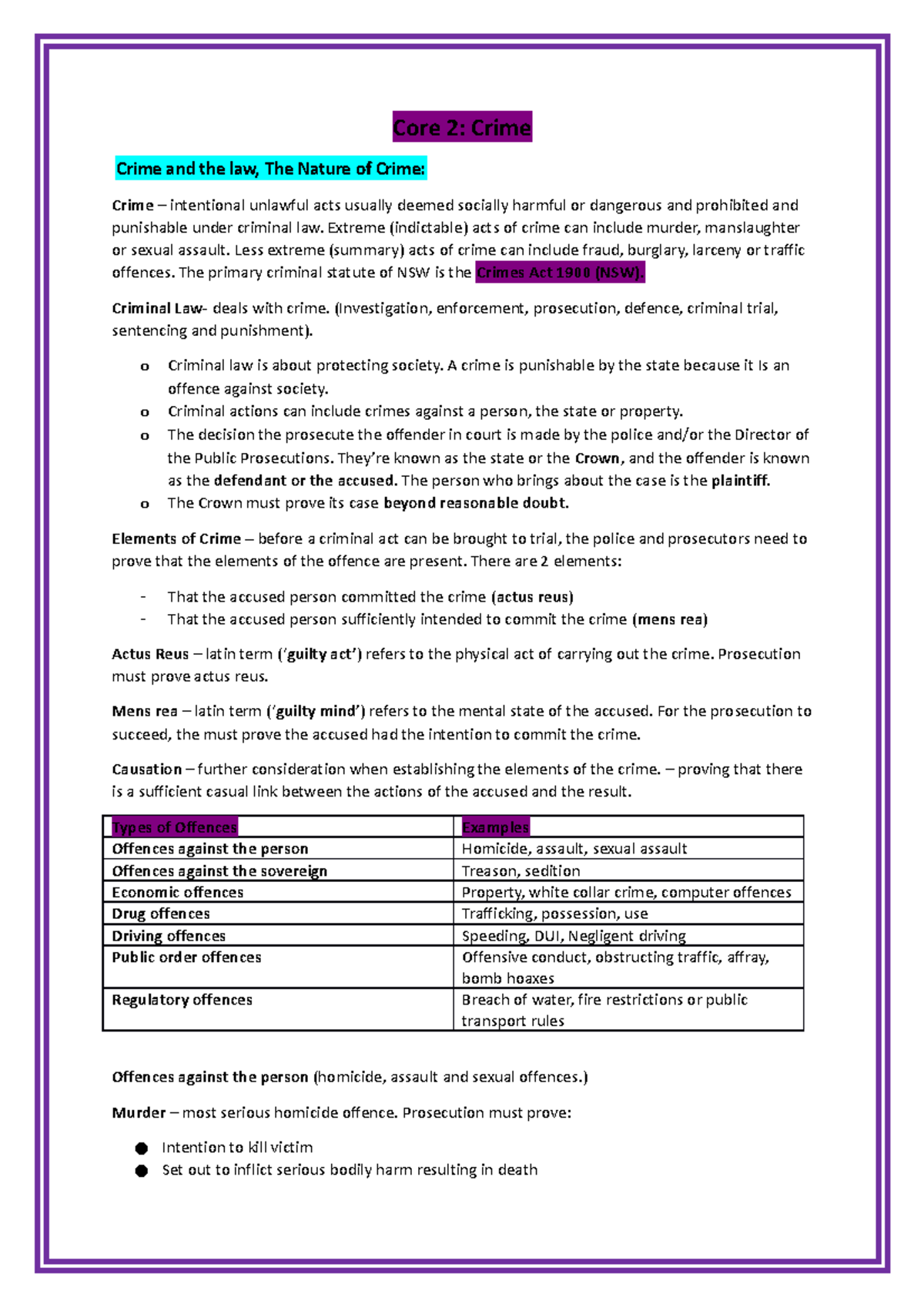 Crime legal studies study - Core 2: Crime Crime and the law, The Nature ...