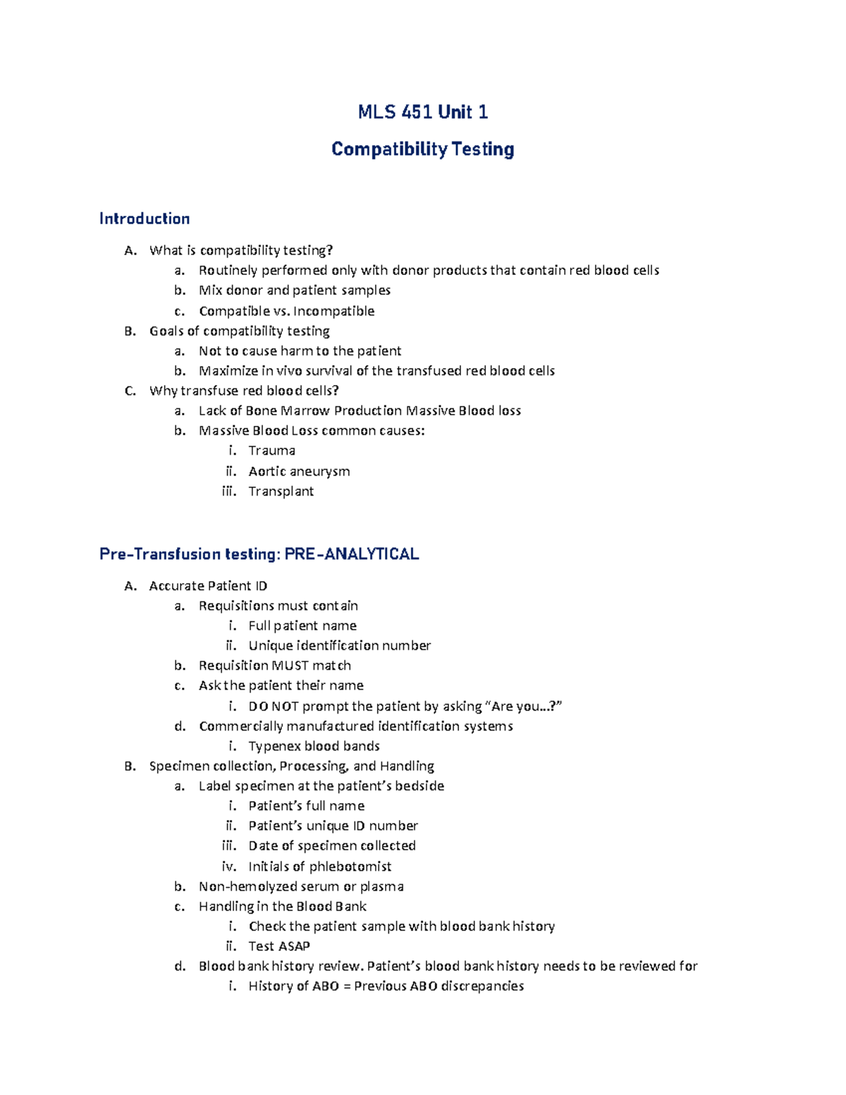 MLS Unit 1 - A. Compatibility Testing - MLS 451 Unit 1 Compatibility ...