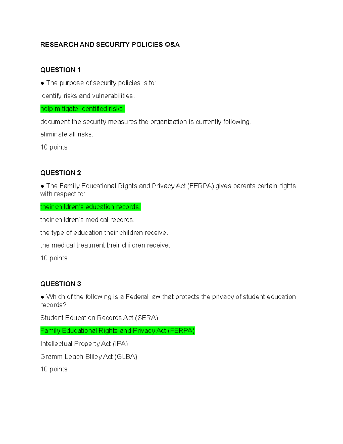 Research and Security Policies Question and Answer - RESEARCH AND ...