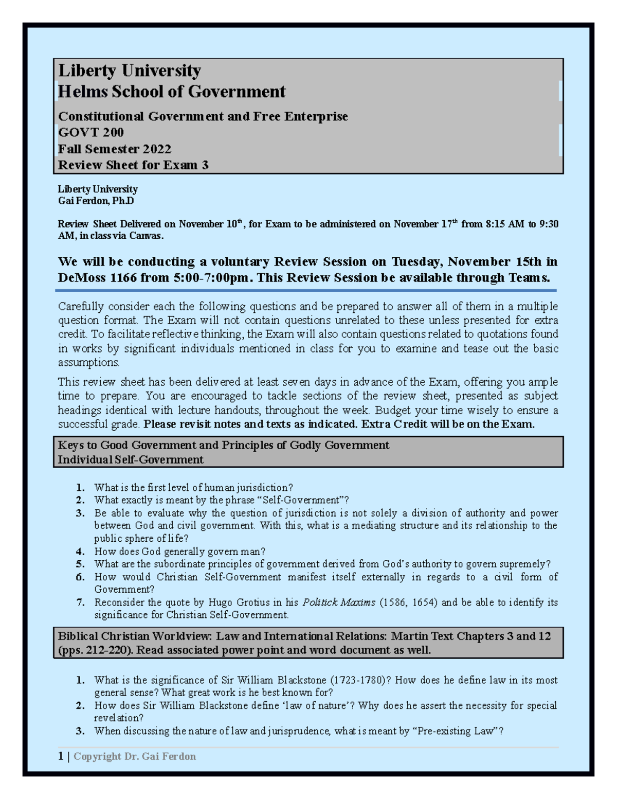 Review Sheet Exam 3 - Liberty University Helms School of Government ...