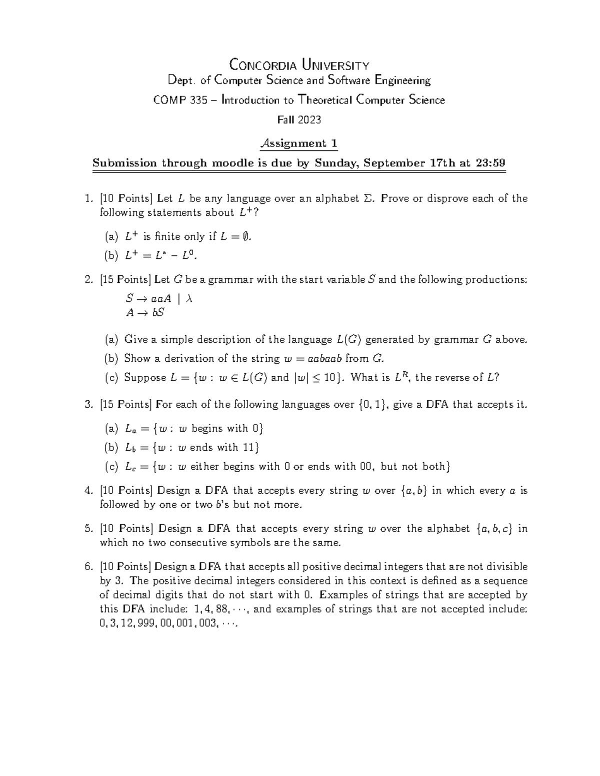 COMP 335 Assignment 1 - CONCORDIA UNIVERSITY Dept. of Computer Science and Software Engineering ...