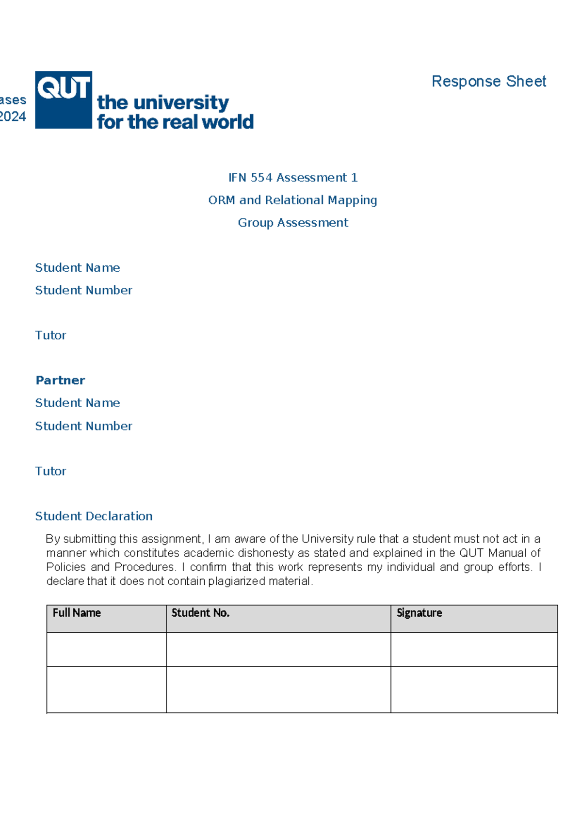 IFN554-Assessment 1 24s2 5c Template-1 - Response Sheet IFN 554 ...