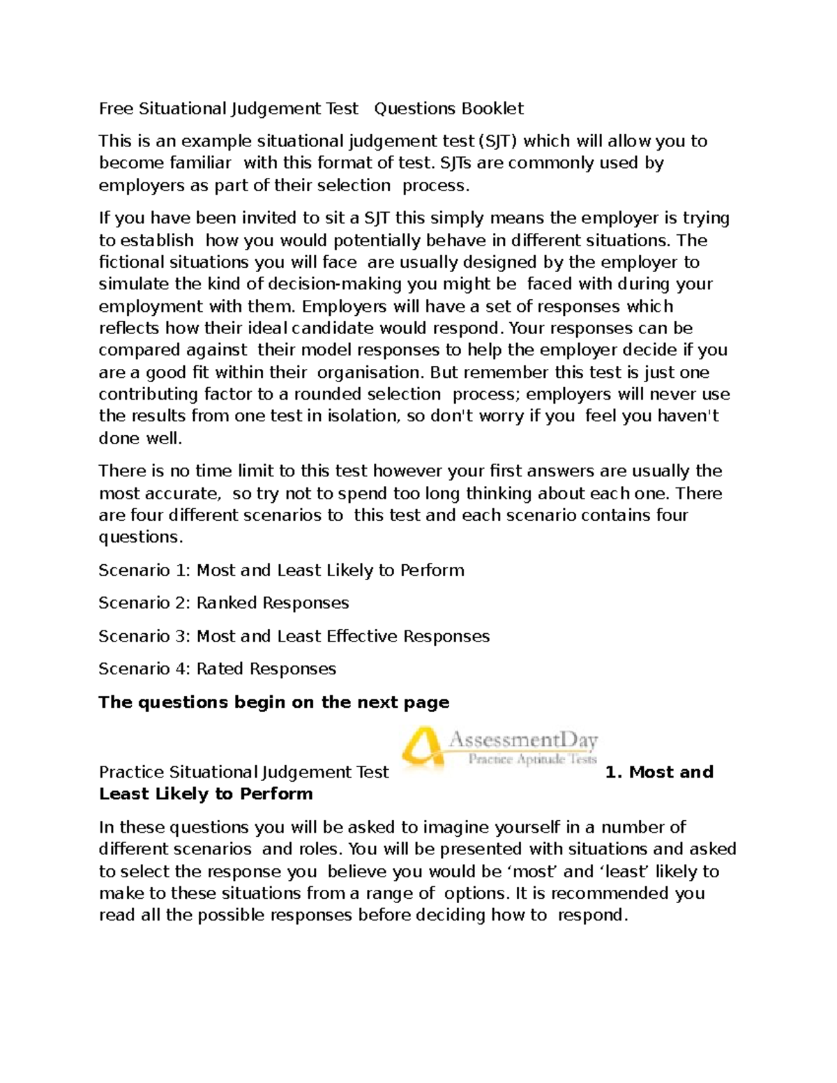 J Udgement Analysis - nothing - Free Situational Judgement Test ...