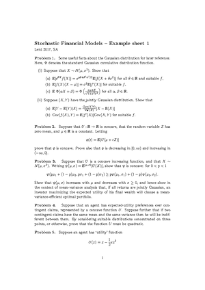 Stochastic Financial Models 2016-2017 Example Sheet 2 - Stochastic ...