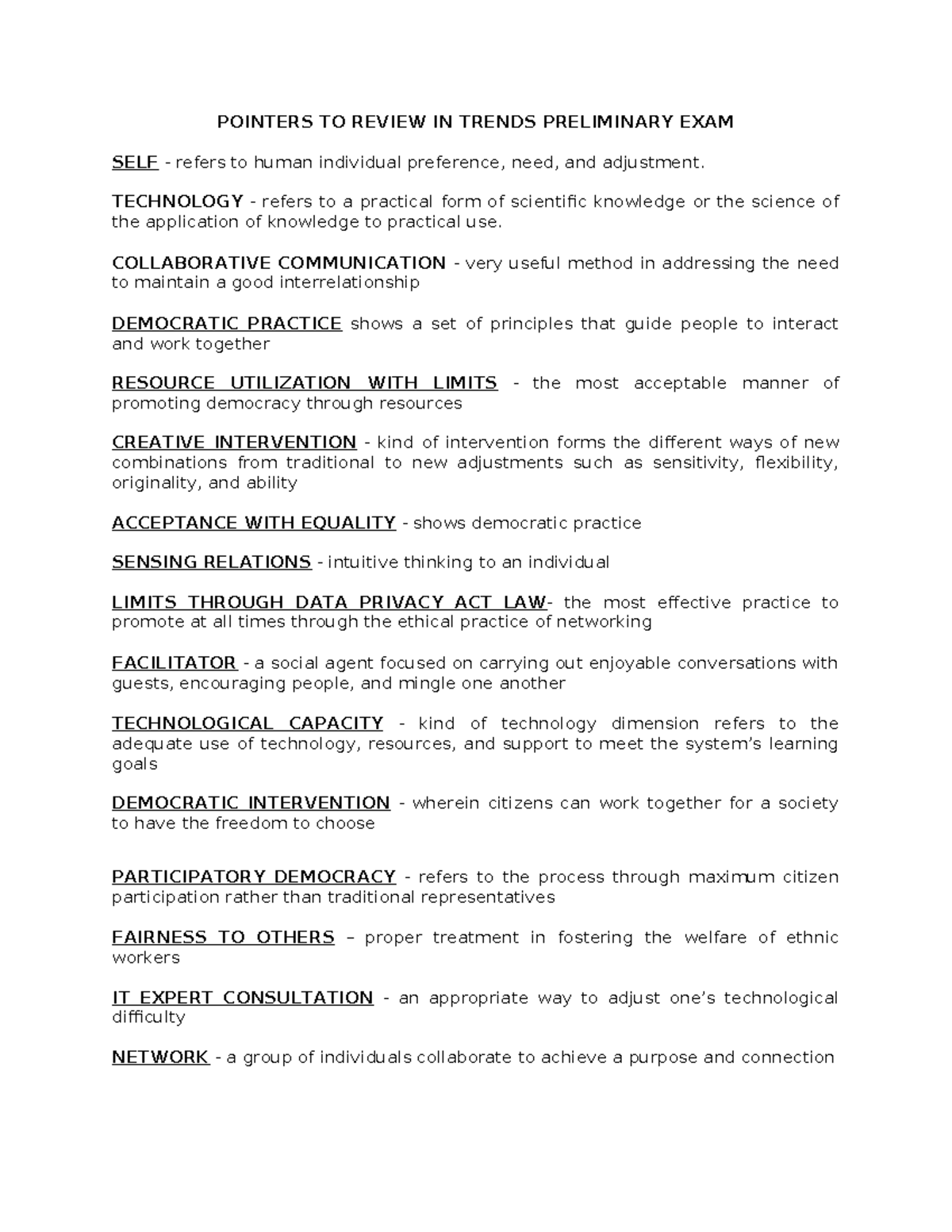 Pointers TO Review IN Trends Preliminary EXAM - POINTERS TO REVIEW IN ...