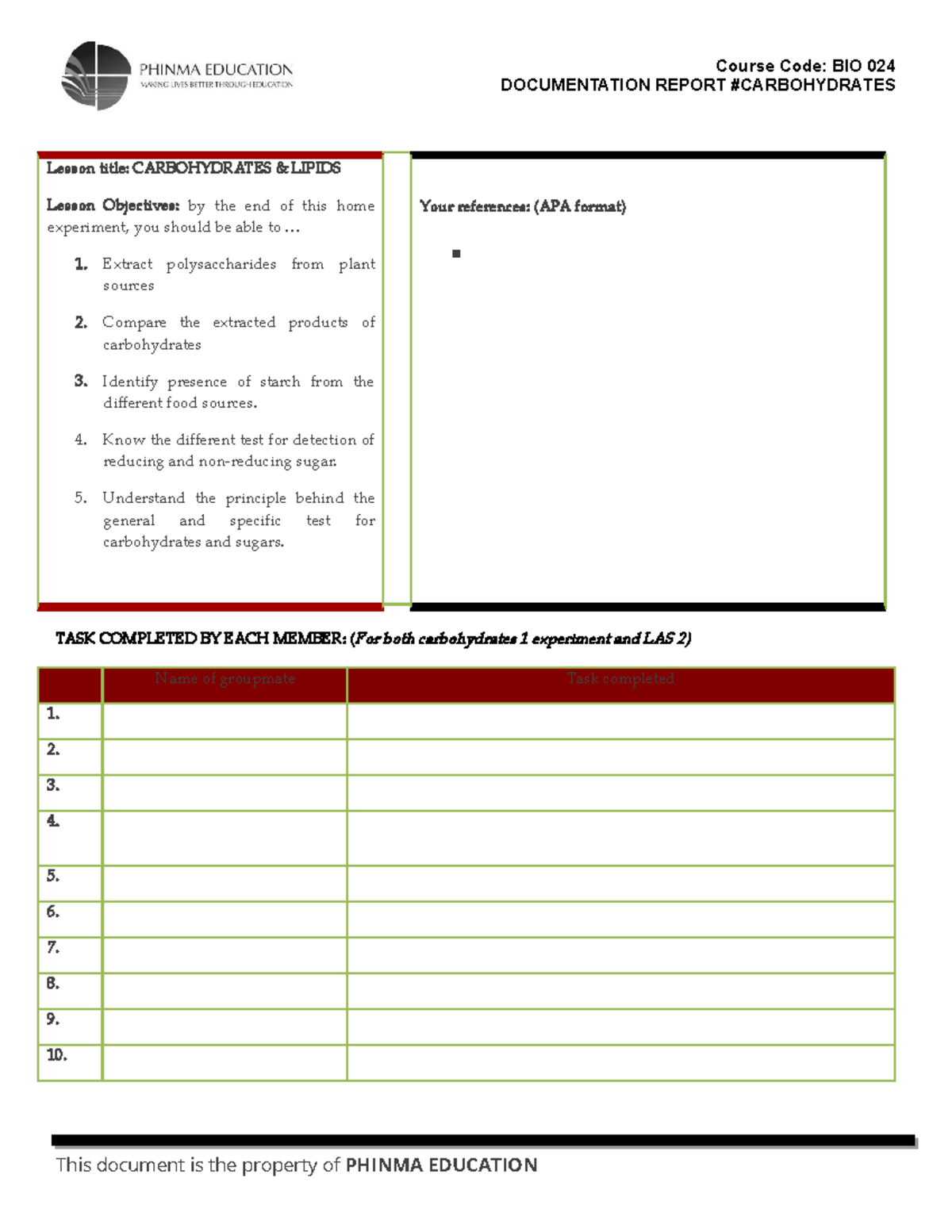 Documentation Report Template - Carbohydrates (EXPT. 1 AND 2 ...