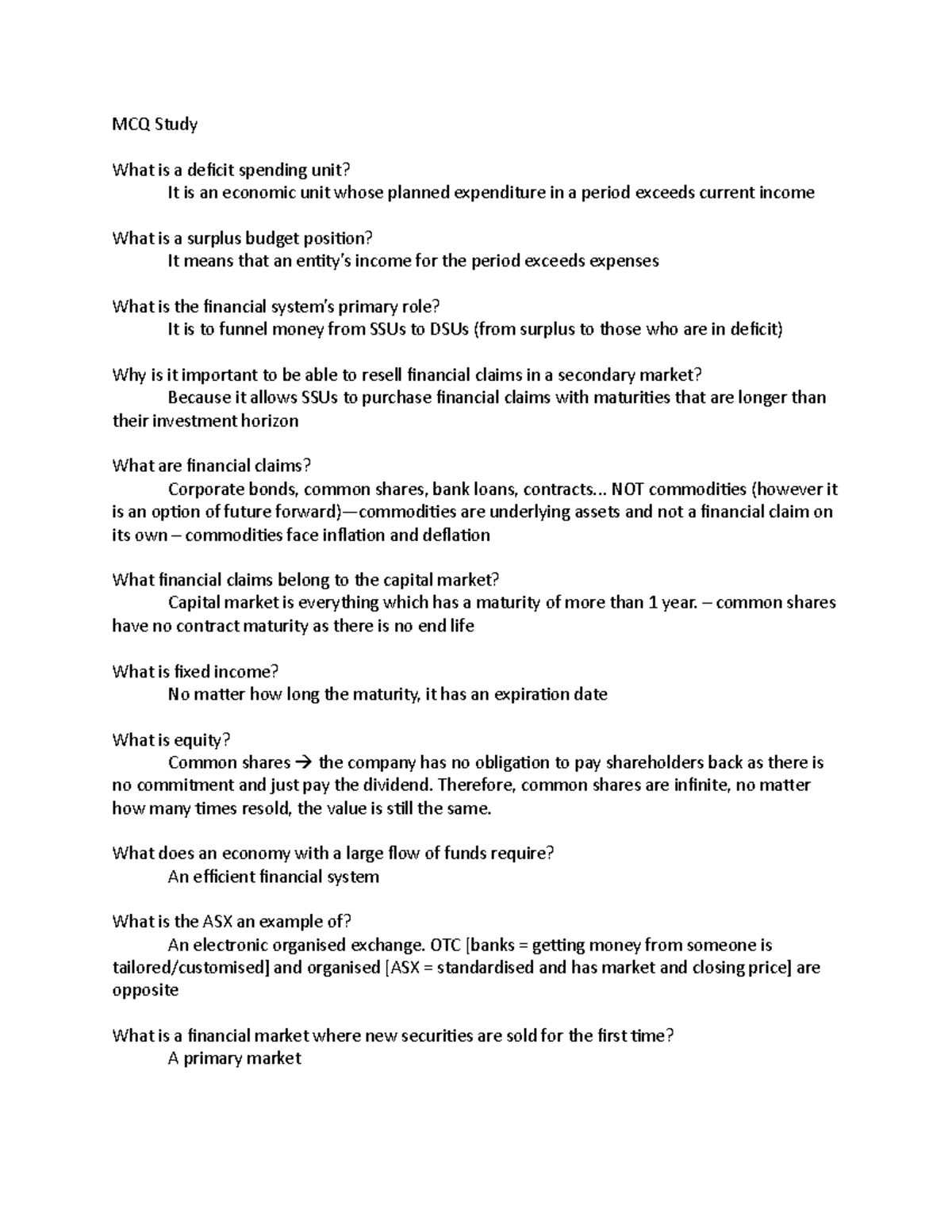 Multiple Choice Question Exam - Mid sem tut and lecture notes week 1-5 ...