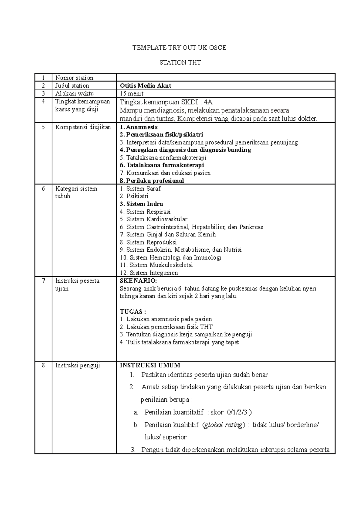 Template OSCE Station THT OMA - TEMPLATE TRY OUT UK OSCE STATION THT 1 ...