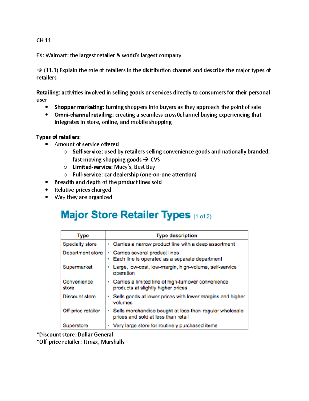 CH 11 - CH 11 notes - Introduction To Marketing - CH 11 EX: Walmart ...