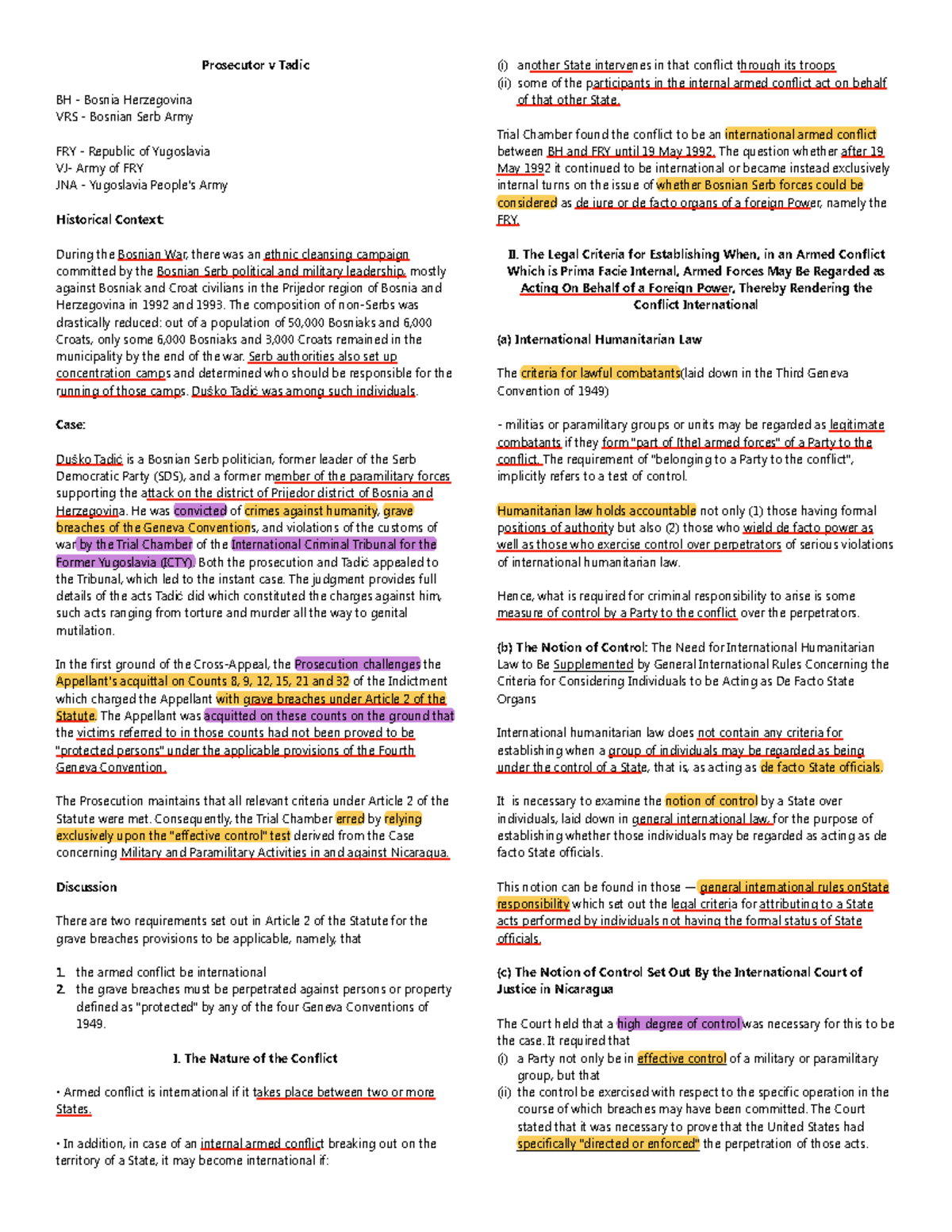 PIL Prosecutor v Tadic (detailed digest) - Prosecutor v Tadic BH ...