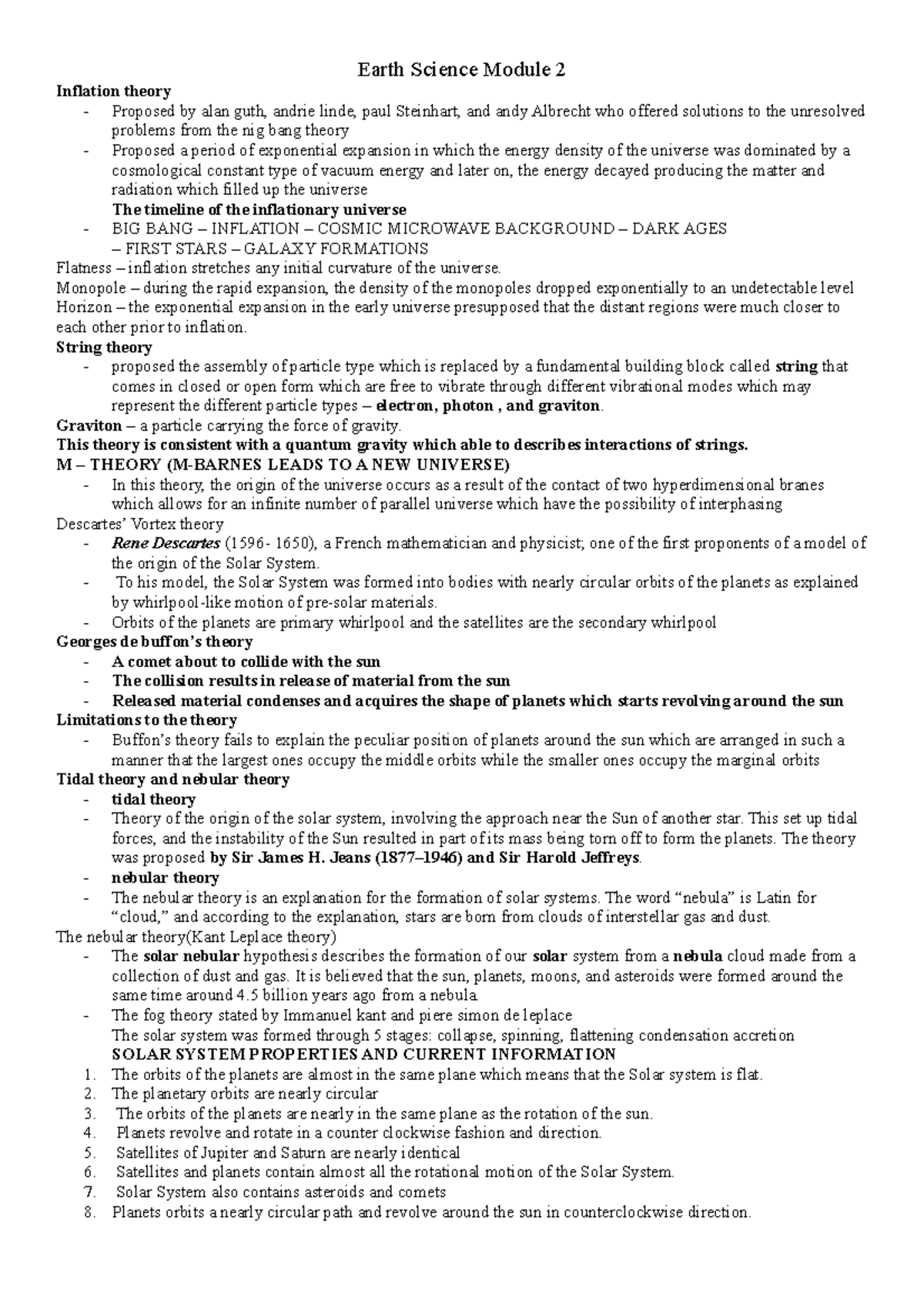 Module 2 - Origin of the solar system - Earth Science Module 2 ...