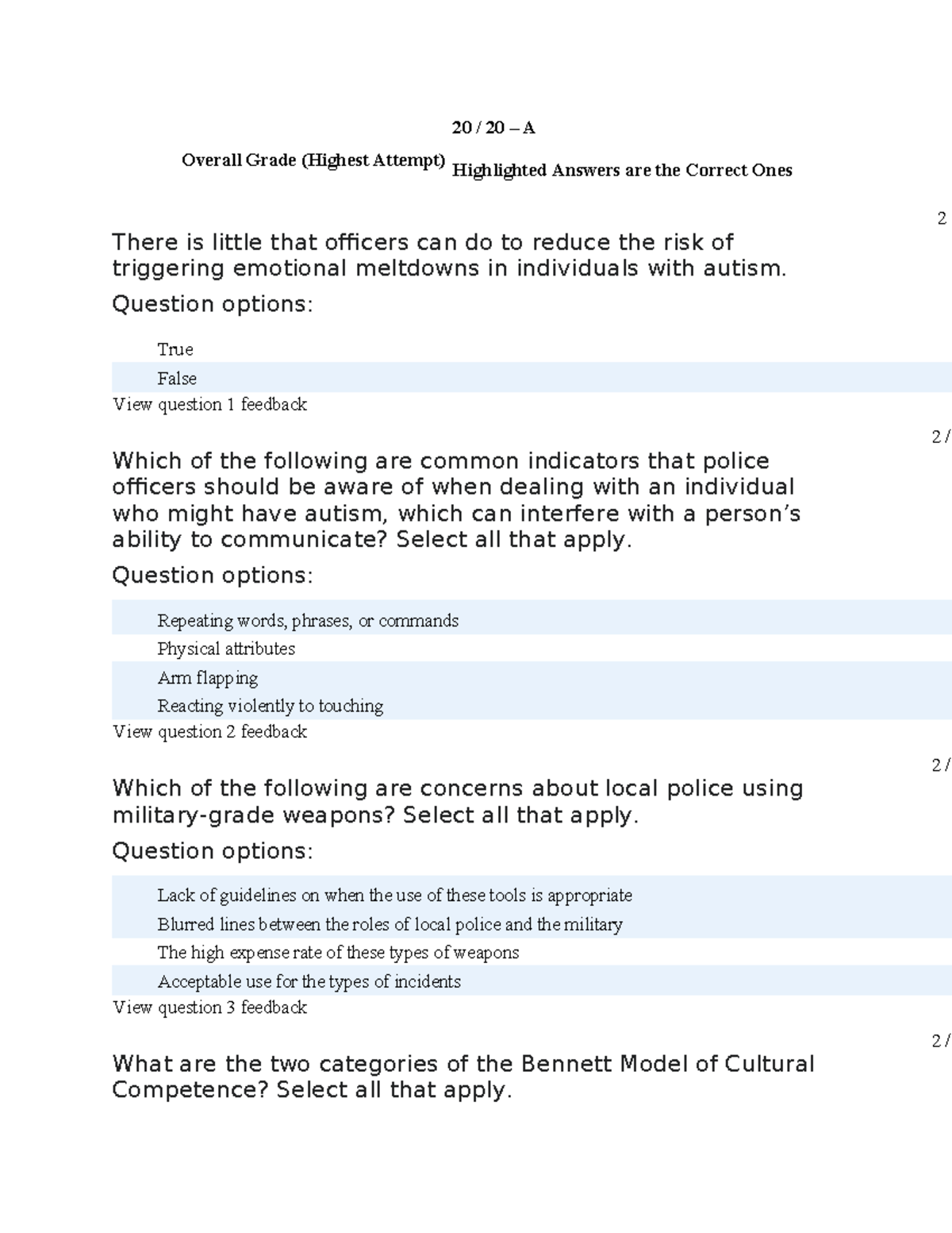 CJ-120 Module 4 Quiz Answers - Overall Grade (Highest Attempt) 20 / 20 ...