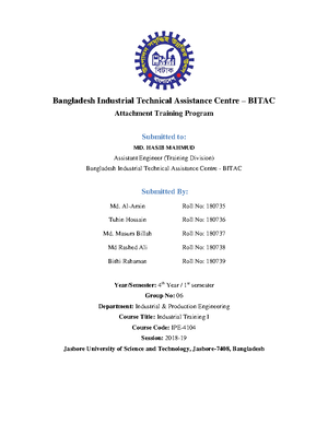 Bitac Industrial Training Full Report - Bangladesh Industrial Technical ...