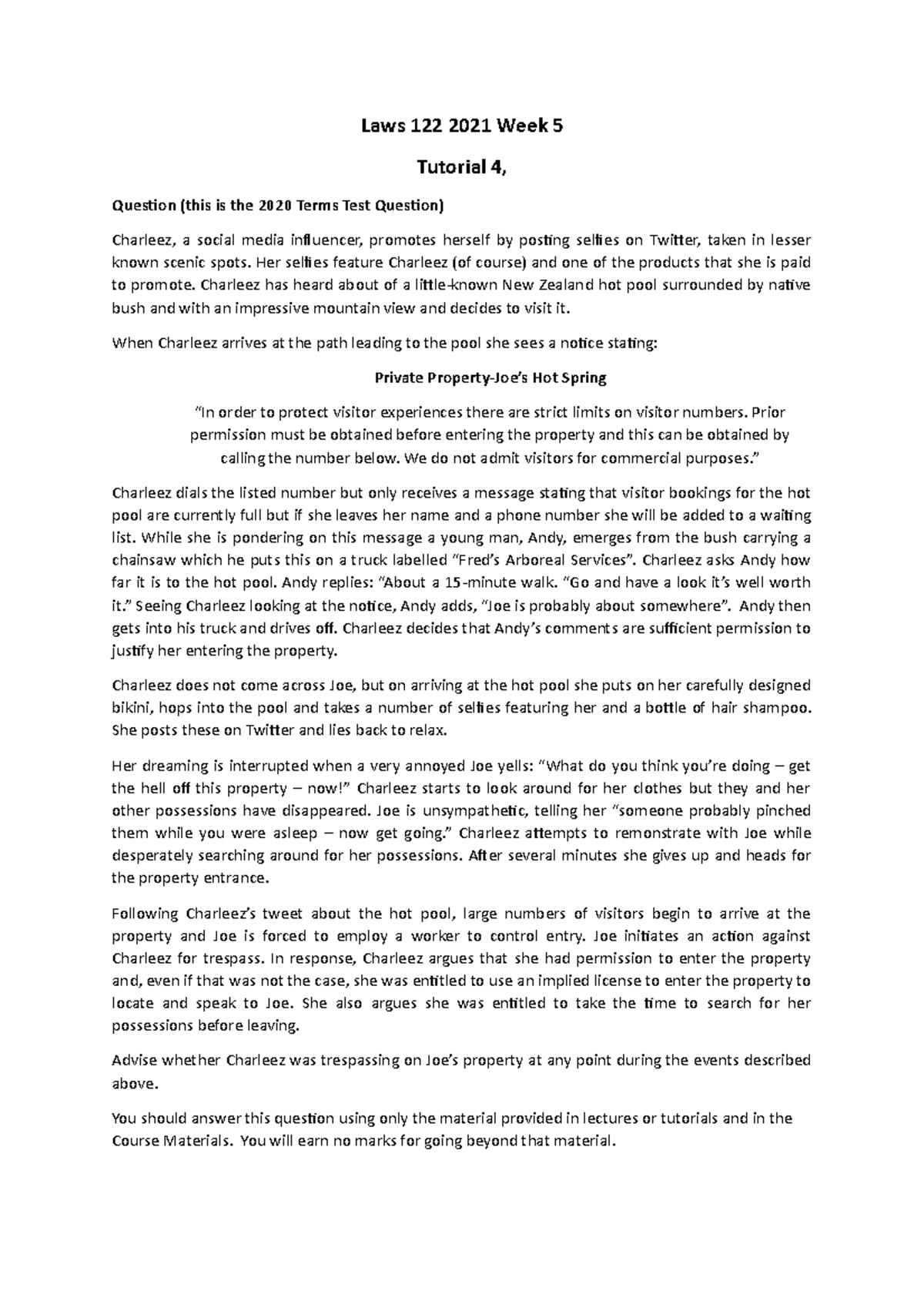 LAWS122 Tutorial 4 2021 Question and Answer - Laws 122 2021 Week 5 ...