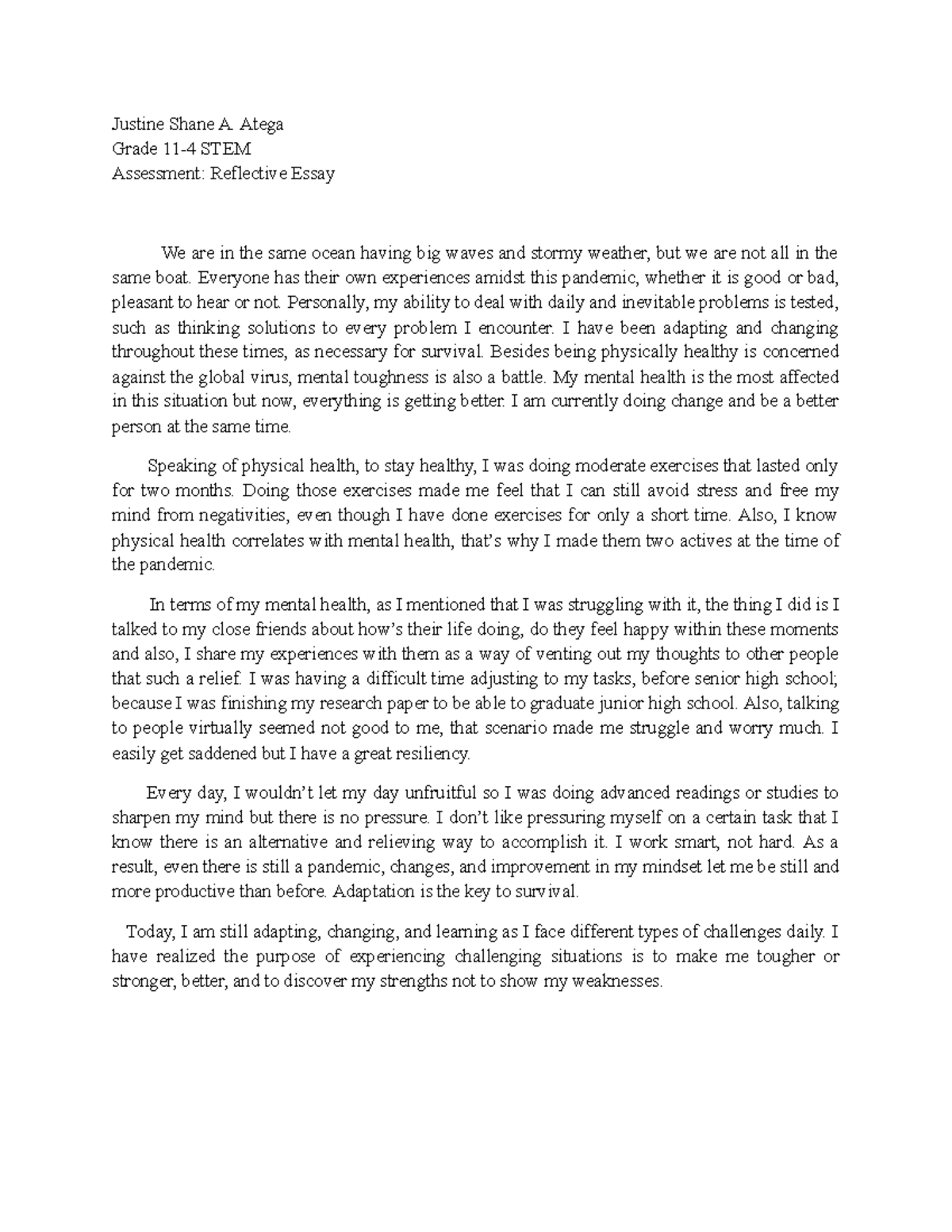 1st ass essay pandemic - Justine Shane A. Atega Grade 11-4 STEM ...