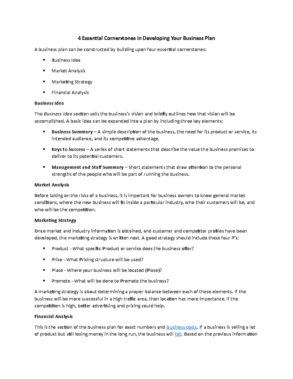 4 Essential Cornerstones in Developing Your Business Plan - A basic ...