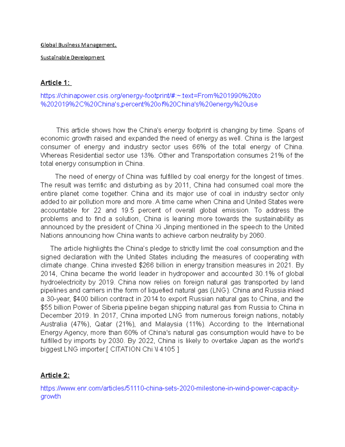 Course Project Assignment - Global Business Management. Sustainable ...