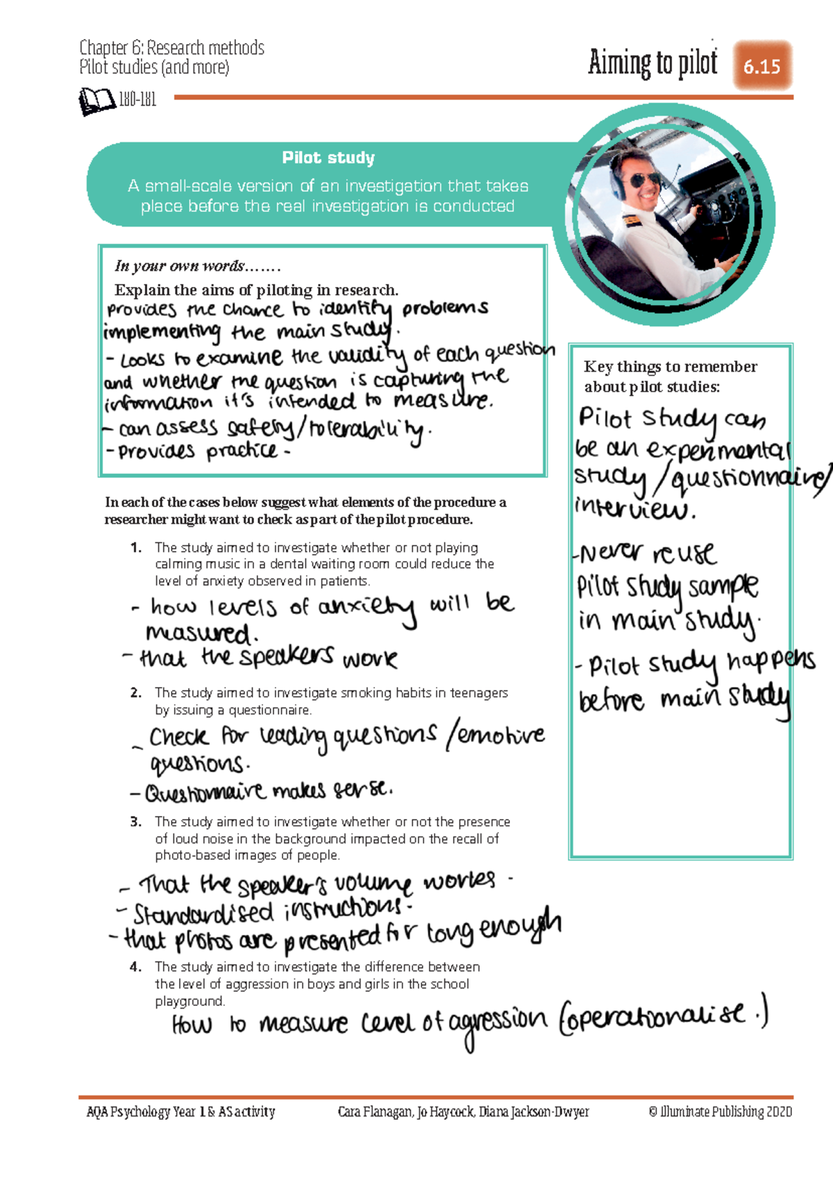 Worksheet - Aiming to pilot - 6. AQA Psychology Year 1 & AS activity ...