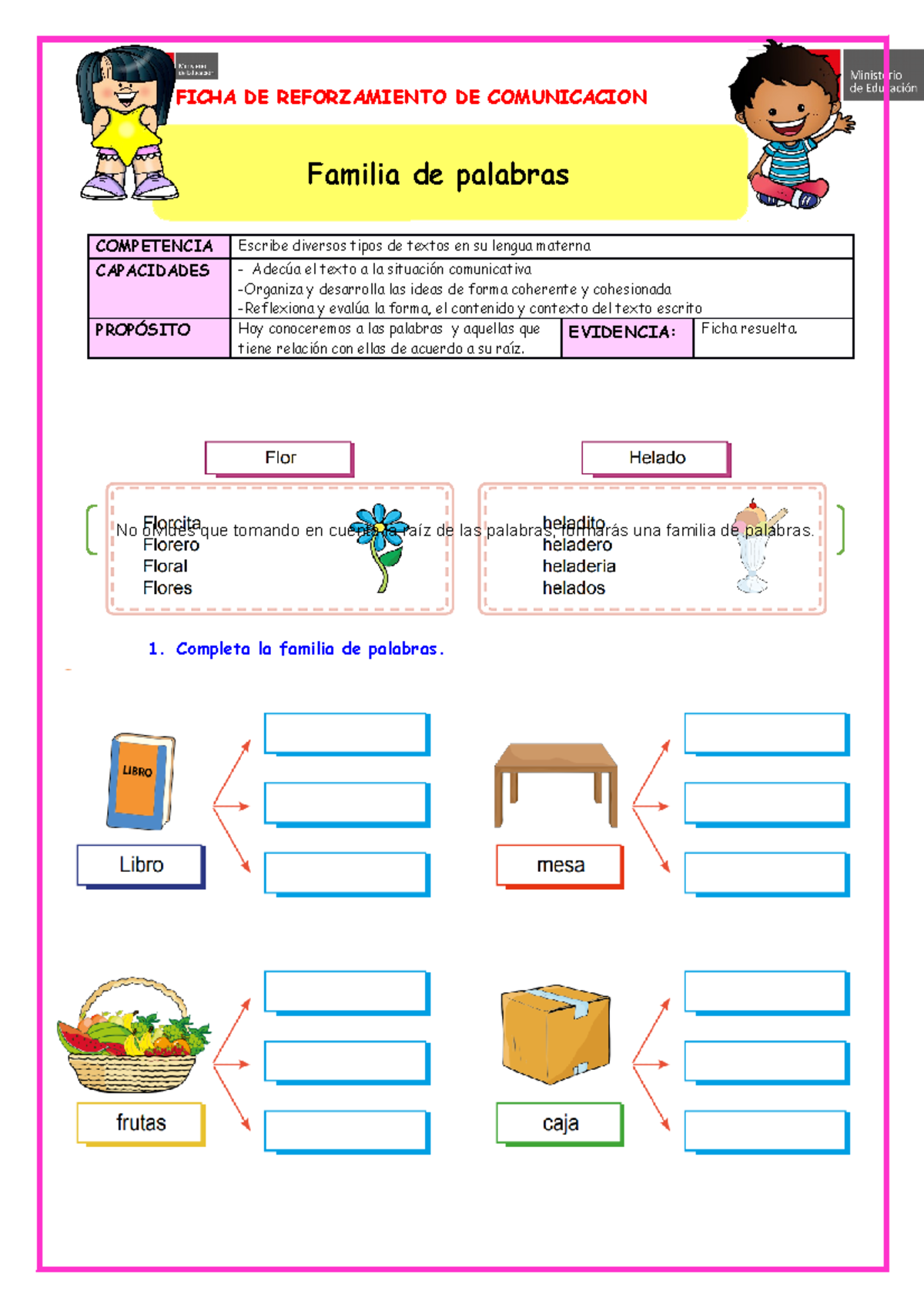 REF COM Familia DE Palabras - FICHA DE REFORZAMIENTO DE COMUNICACION ...