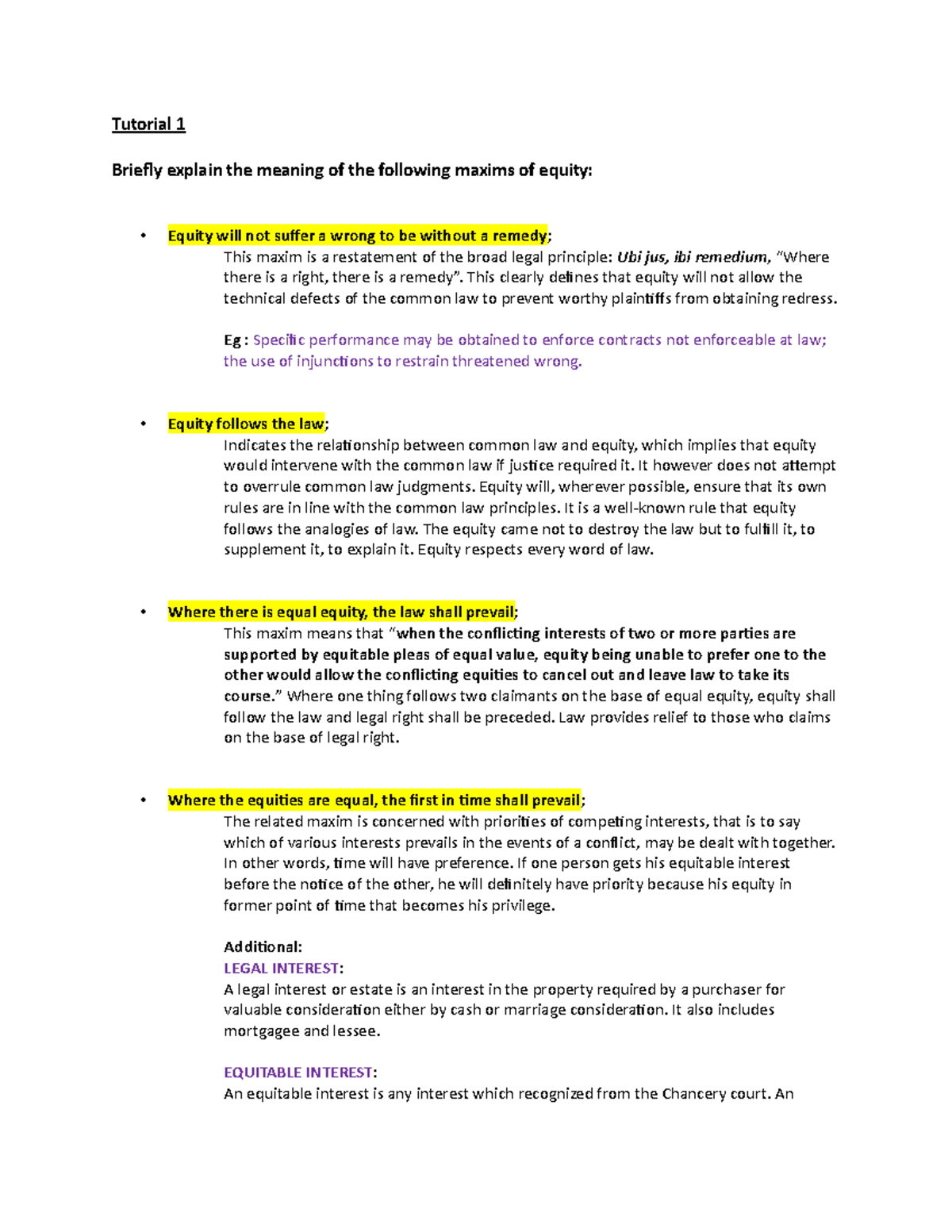 Tutorial 1- answers - Tutorial 1 Briefly explain the meaning of the ...