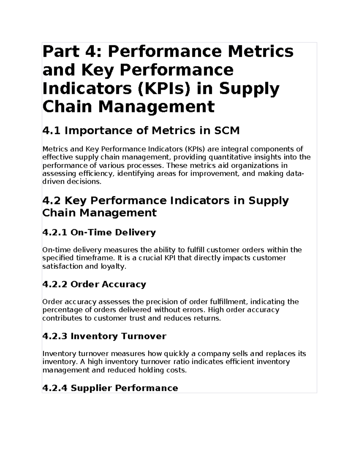 SCM Part IV - hello - Part 4: Performance Metrics and Key Performance ...