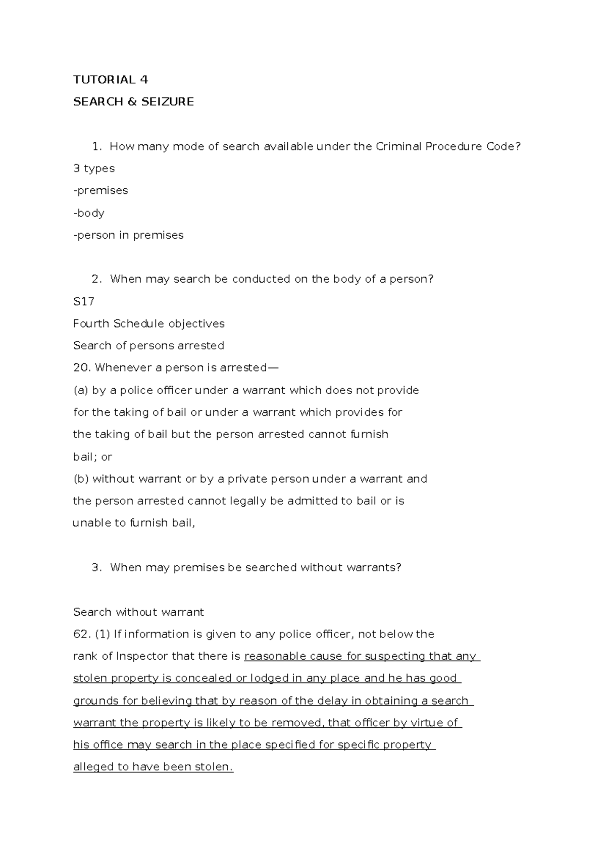 Tutorial Search AND Seizure - TUTORIAL 4 SEARCH & SEIZURE How many mode ...