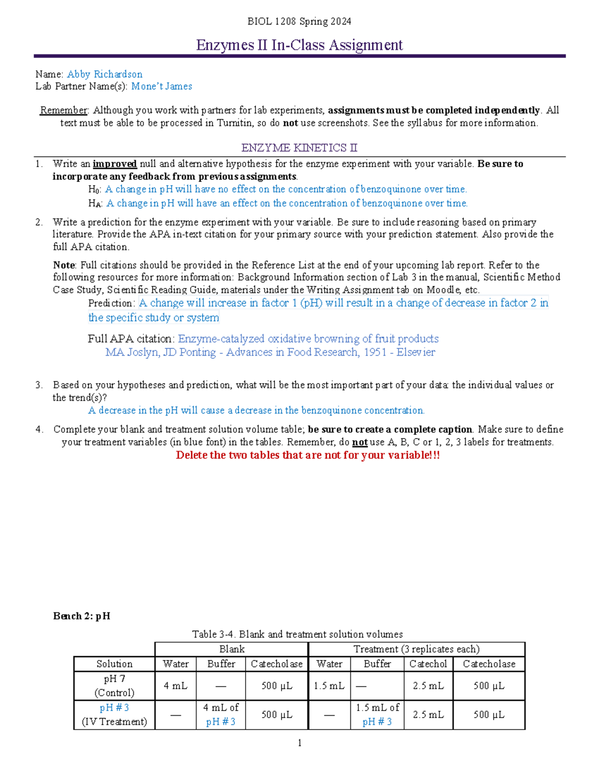 A.Richardson Enzyme II ICA - BIOL 1208 Spring 2024 1 Enzymes II In ...