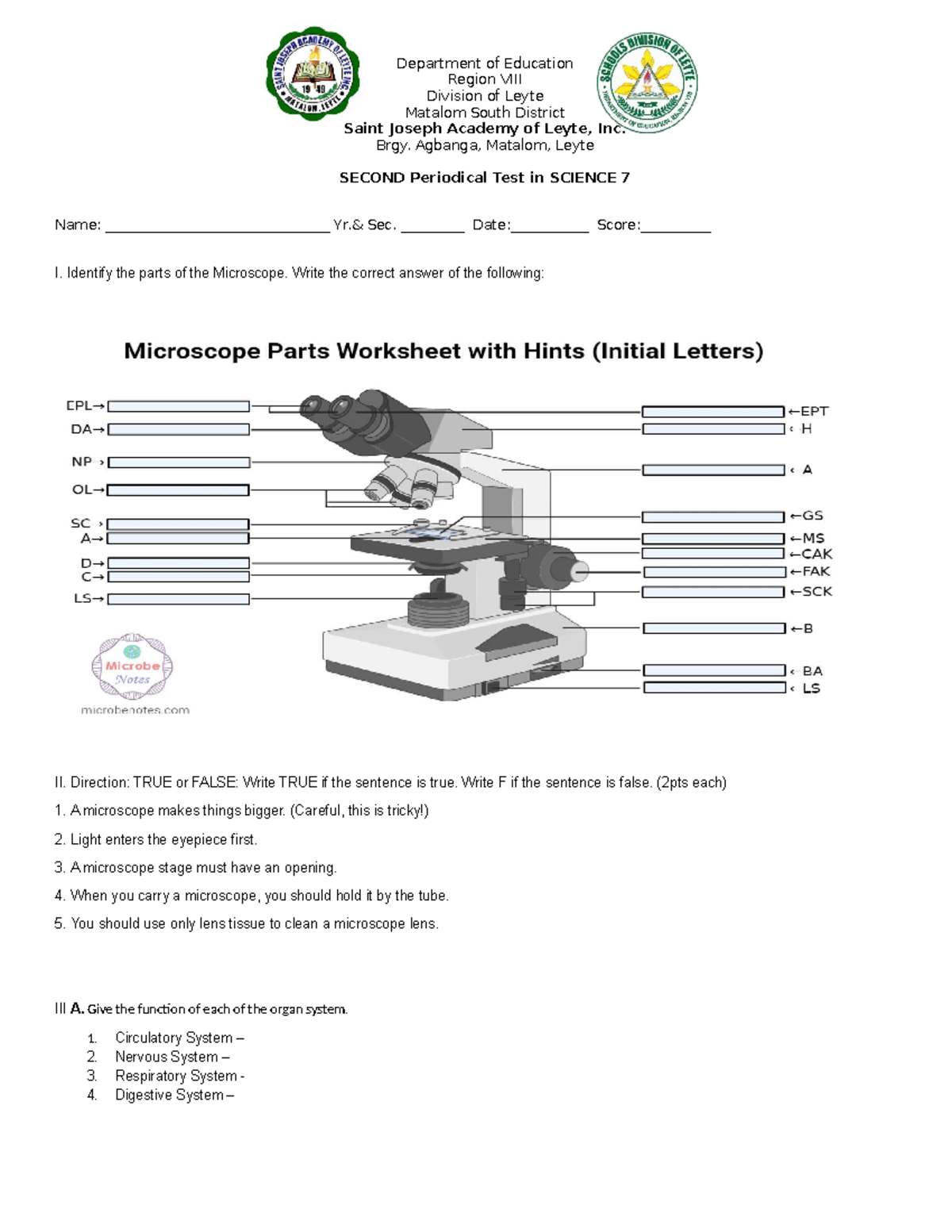 Science 7 EXAM 2ND Quarter - Department of Education Region VIII ...