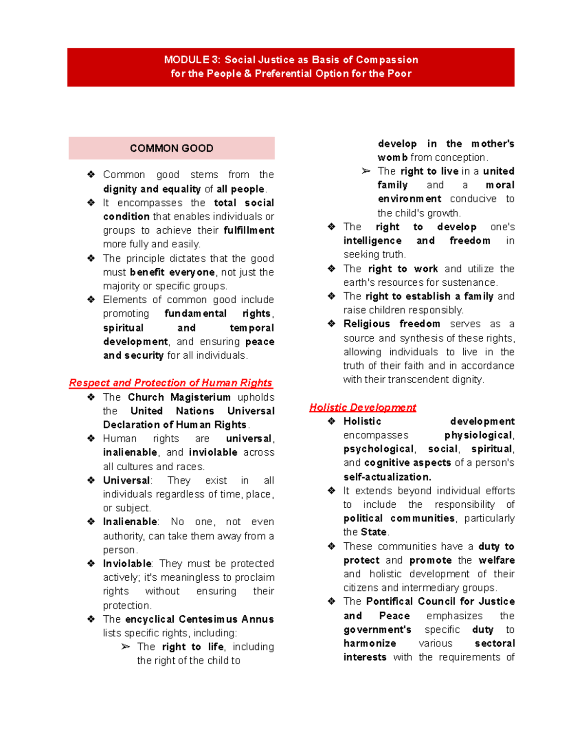 Justcre- Module 3 - Notes from class lecture - Common good stems from ...