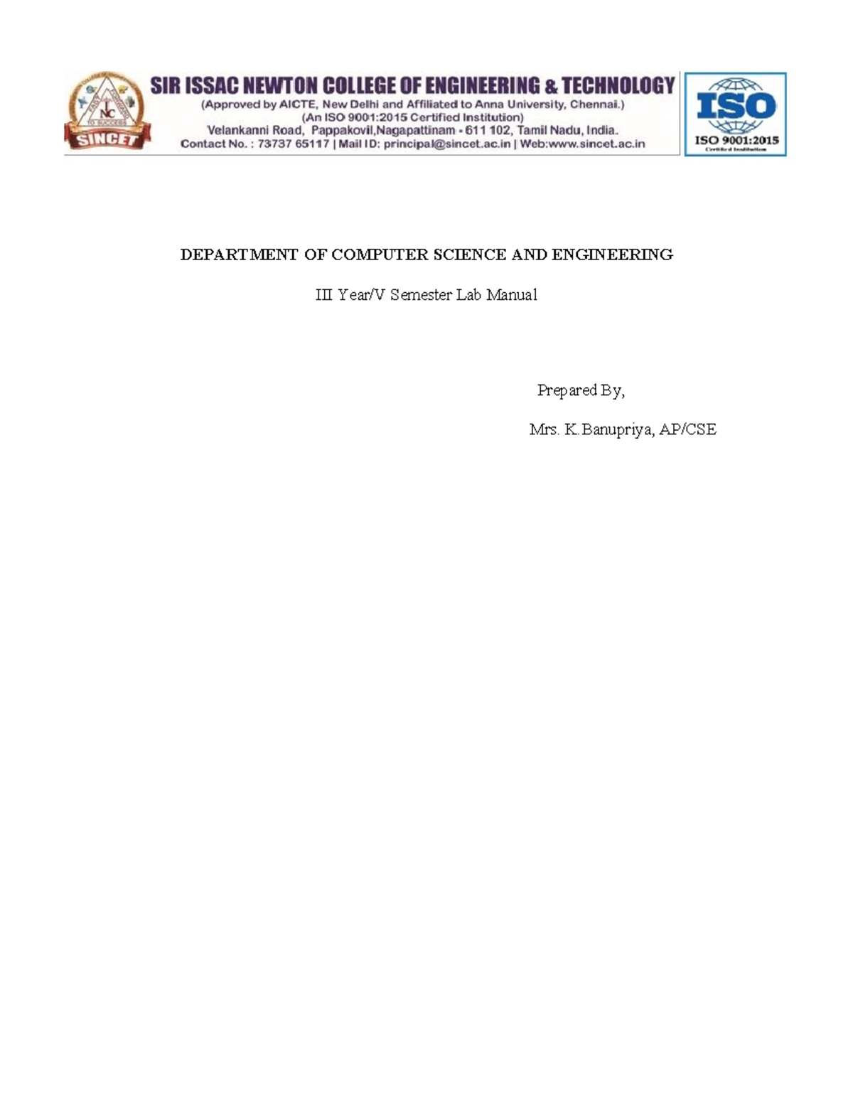 CN LAB Manual - DEPARTMENT OF COMPUTER SCIENCE AND ENGINEERING III Year ...