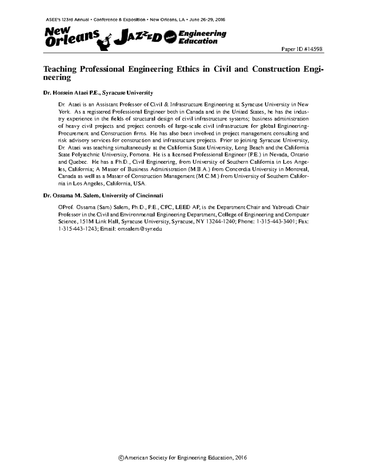 Teaching professional engineering ethics in civil and construction ...