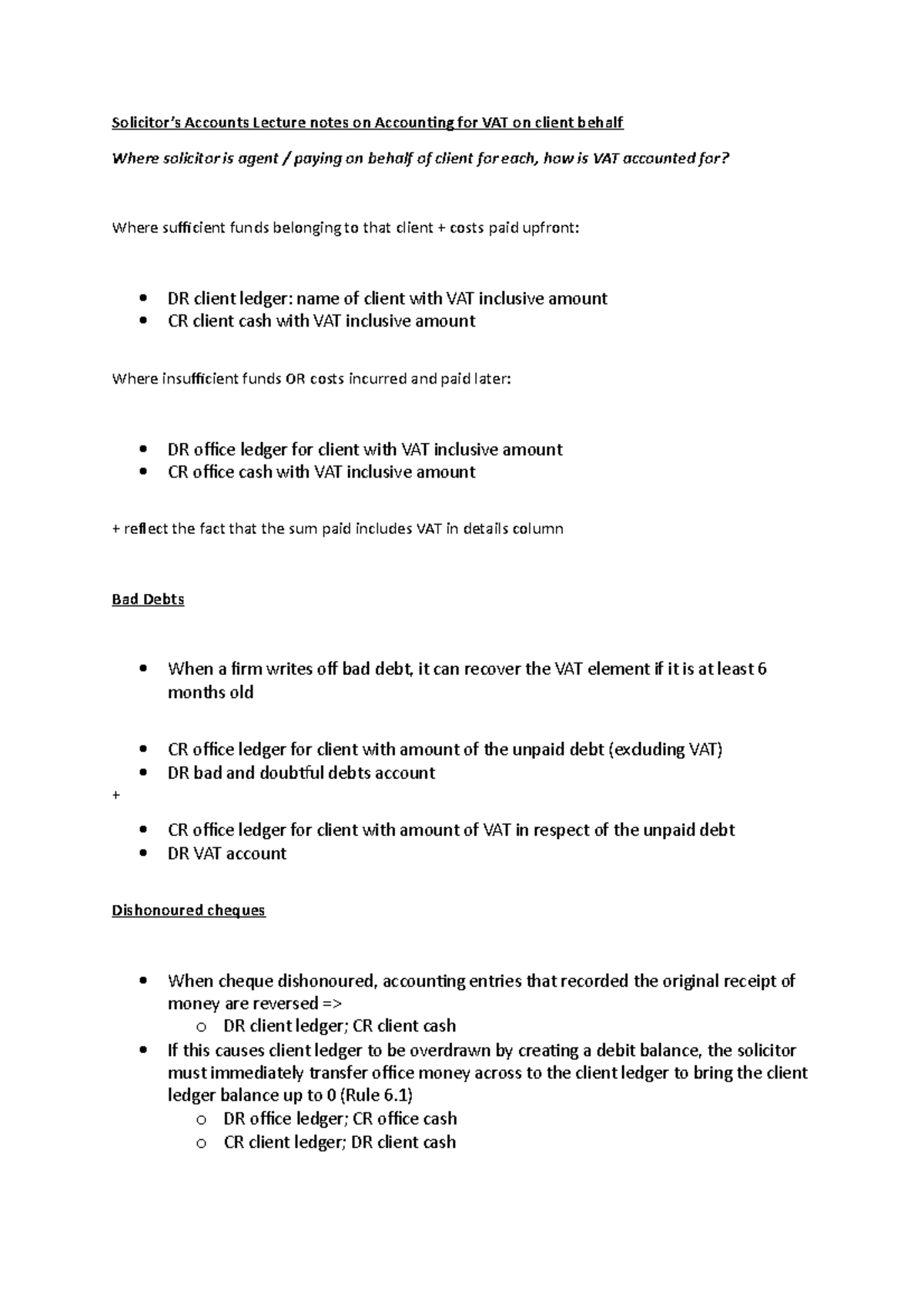 Solicitor’s Accounts Lecture notes on Accounting for VAT on client ...