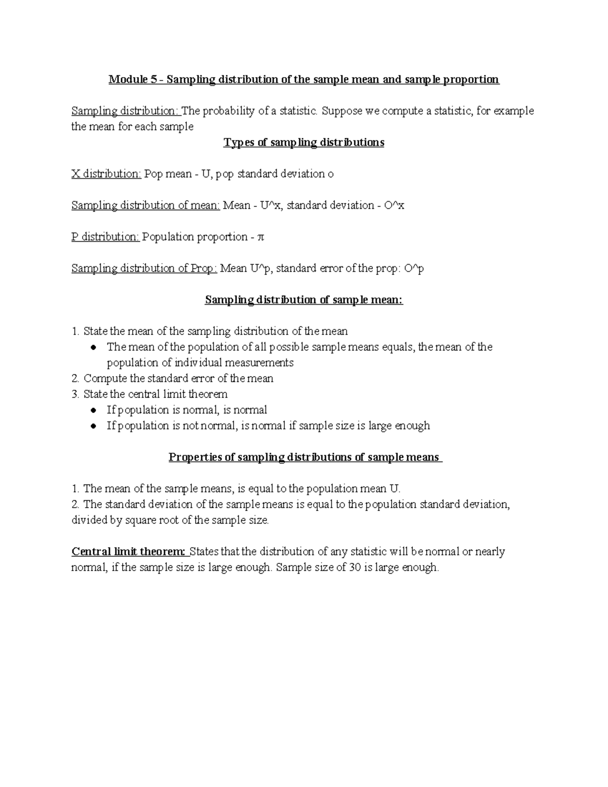 Module 5 - Sampling distribution of the sample mean and sample ...