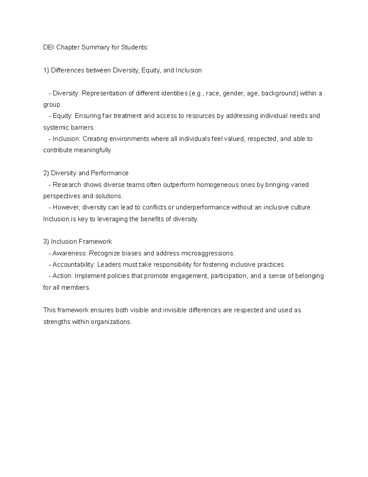 Diversity Equity and Inclusion Summary Notes - DEI Chapter Summary for ...
