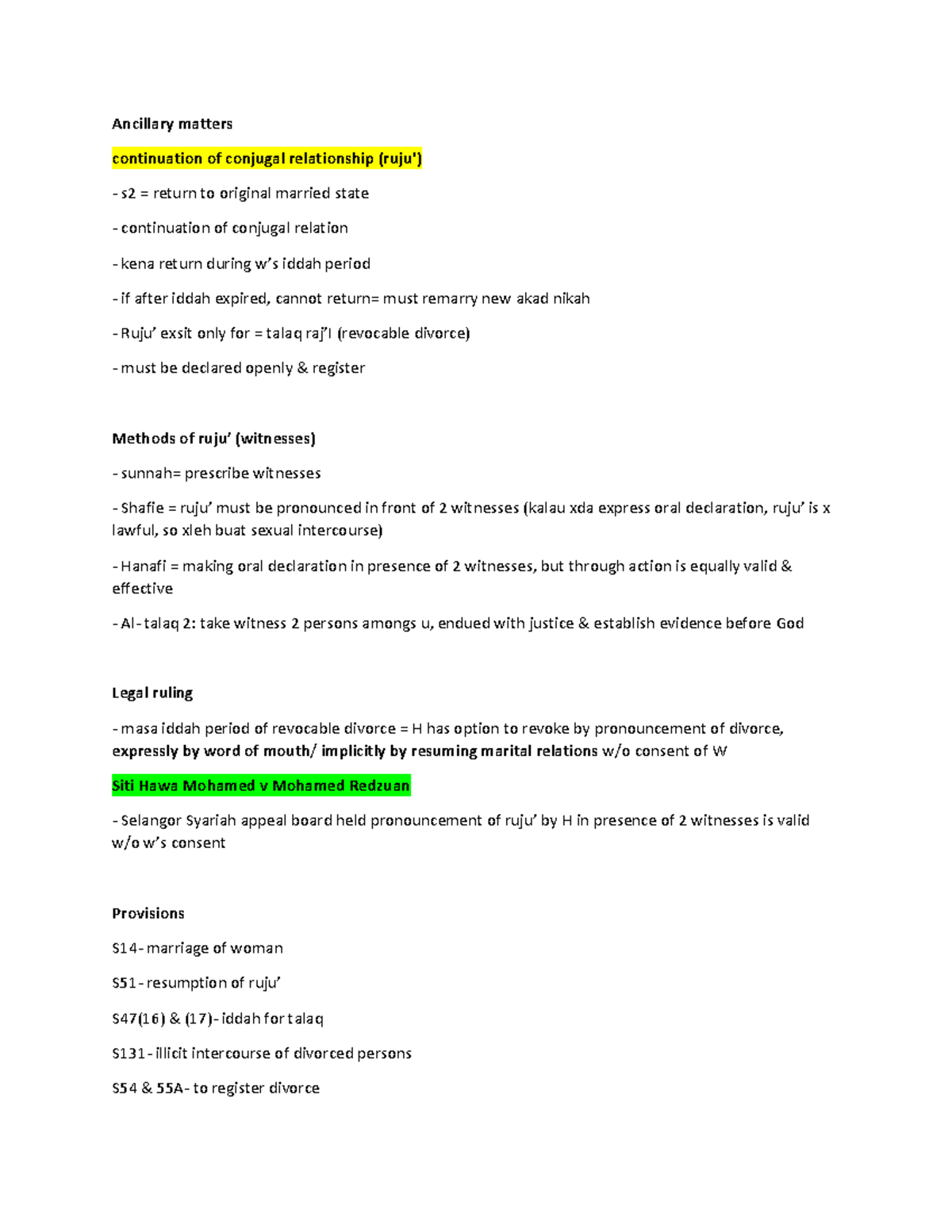 Ancillary matters - Family law II - Ancillary matters continuation of ...