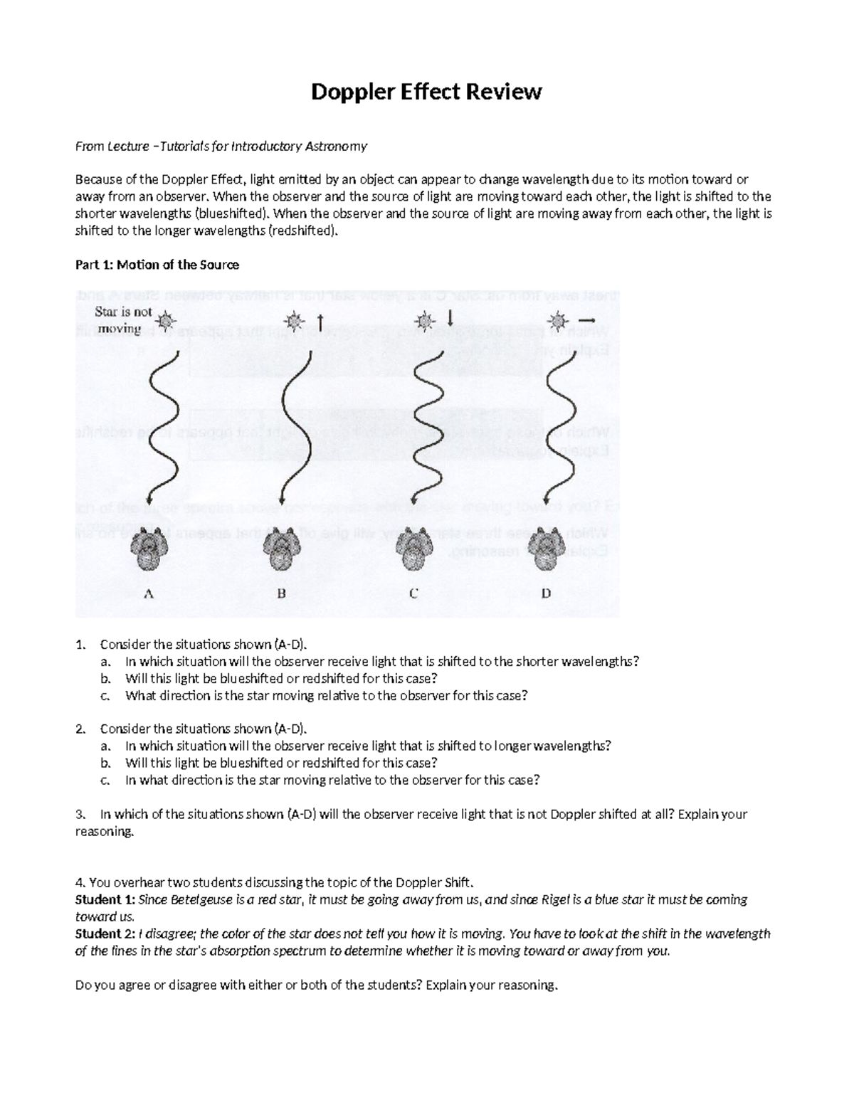 Doppler Effect Review - Doppler Effect Review From Lecture –Tutorials ...
