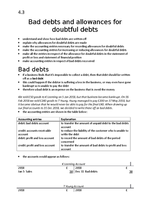 4.2 Double entry records for depreciation and the disposal of assets ...