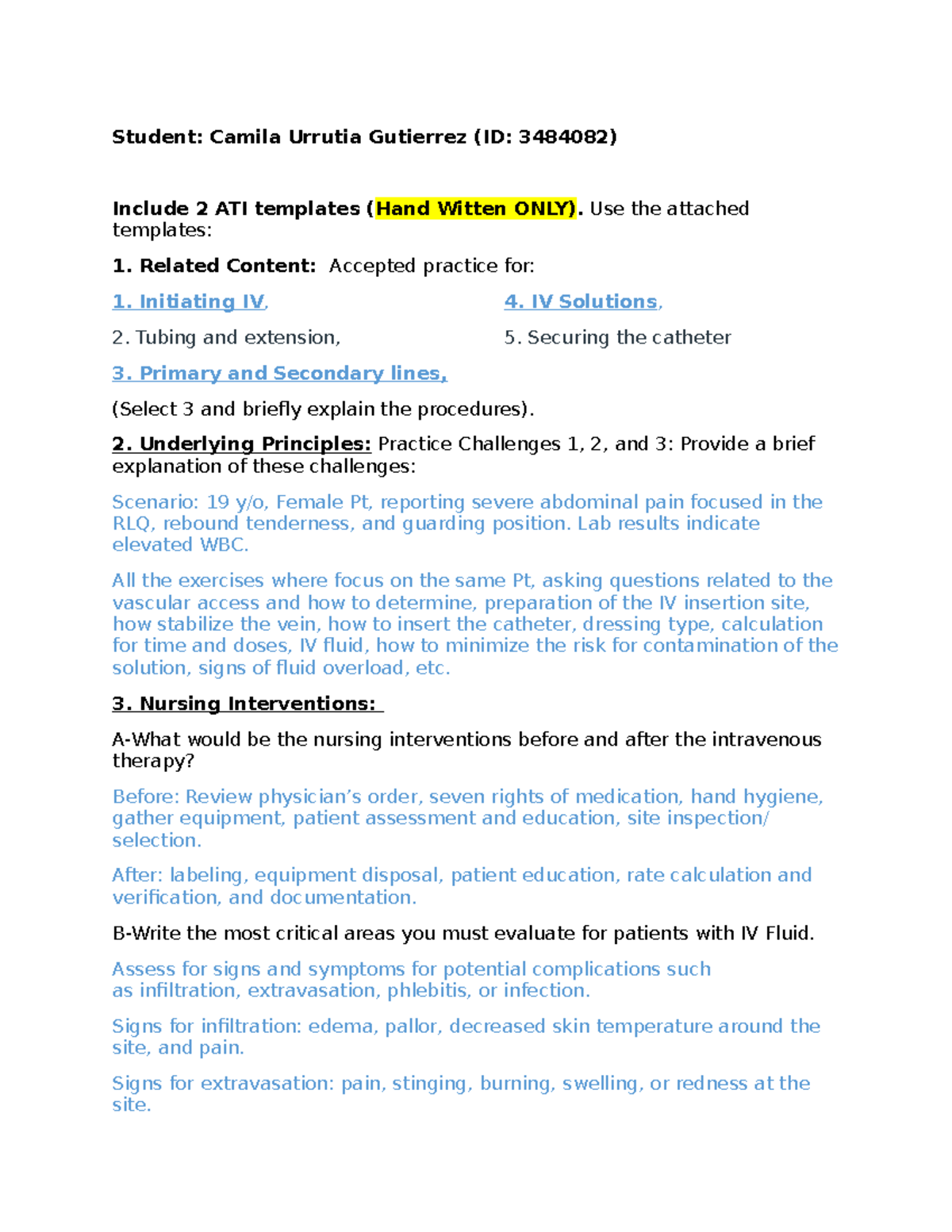 Assig IV Therapy ATI - Student: Camila Urrutia Gutierrez (ID: 3484082 ...