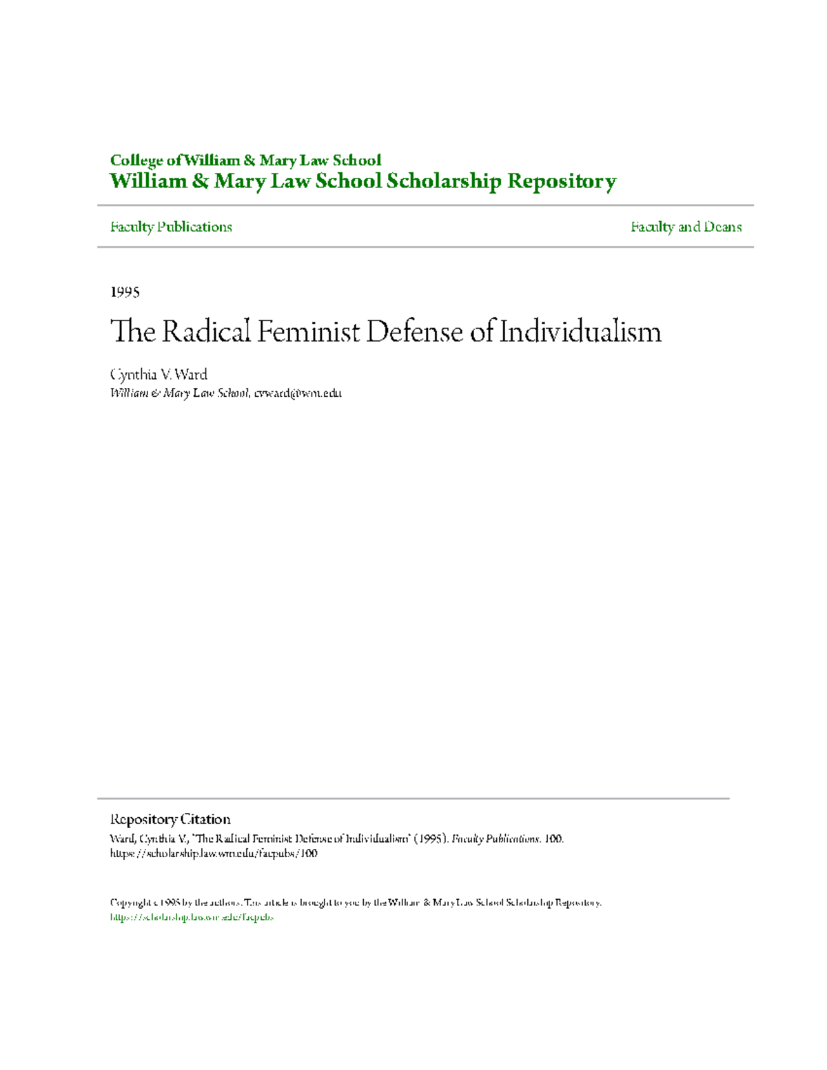 The Radical Feminist Defense of Individualism - College of William ...