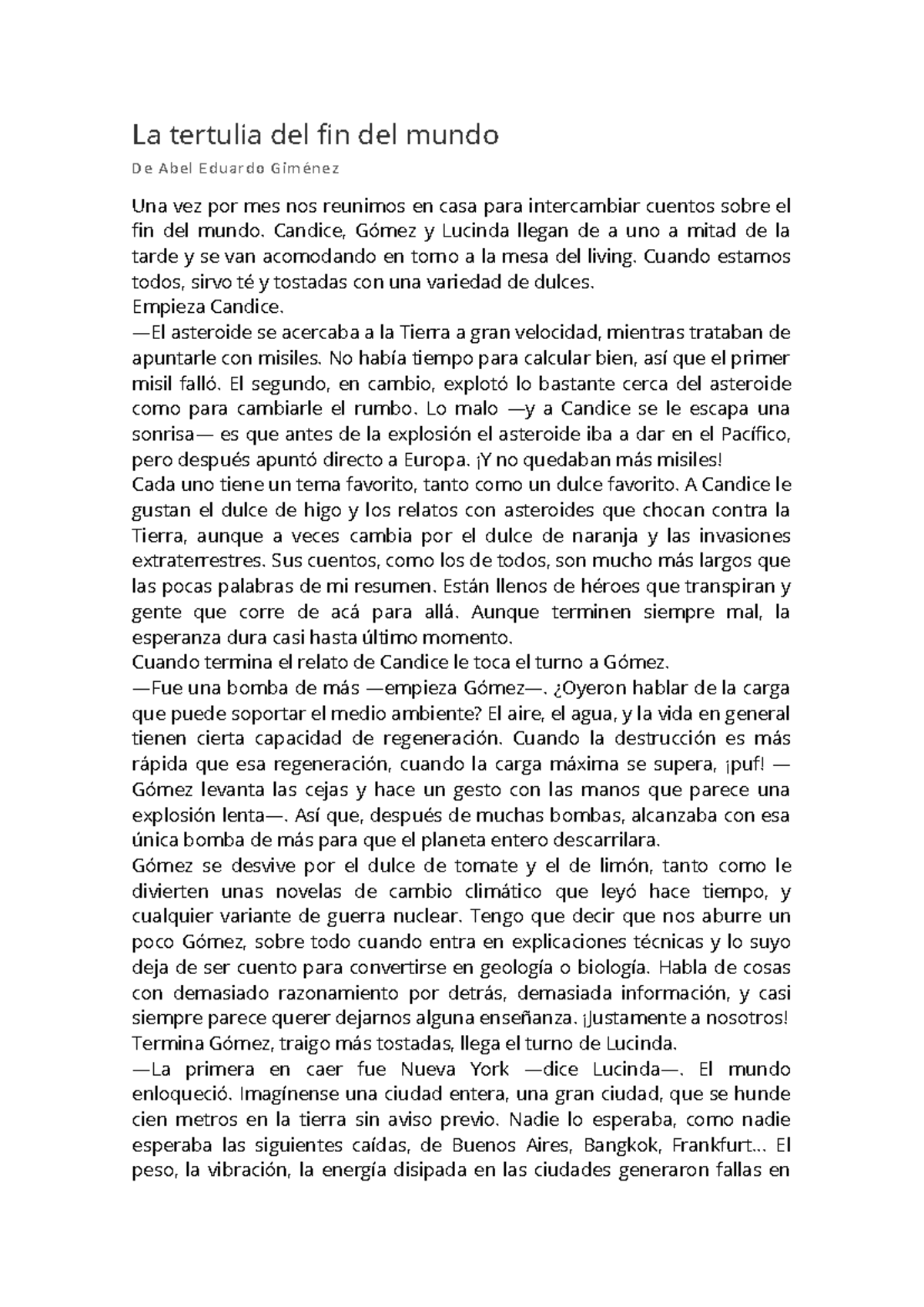 702792836 Gimenez La tertulia del fin del mundo - La tertulia del fin del mundo De Abel Eduardo ...