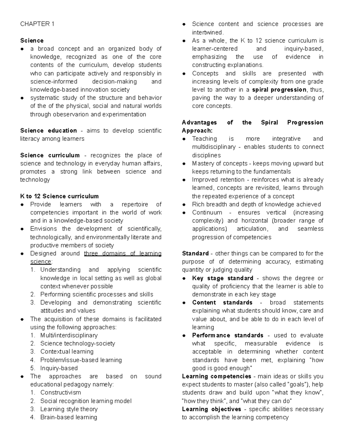 Ttosci - Reviewer - CHAPTER 1 Science a broad concept and an organized ...
