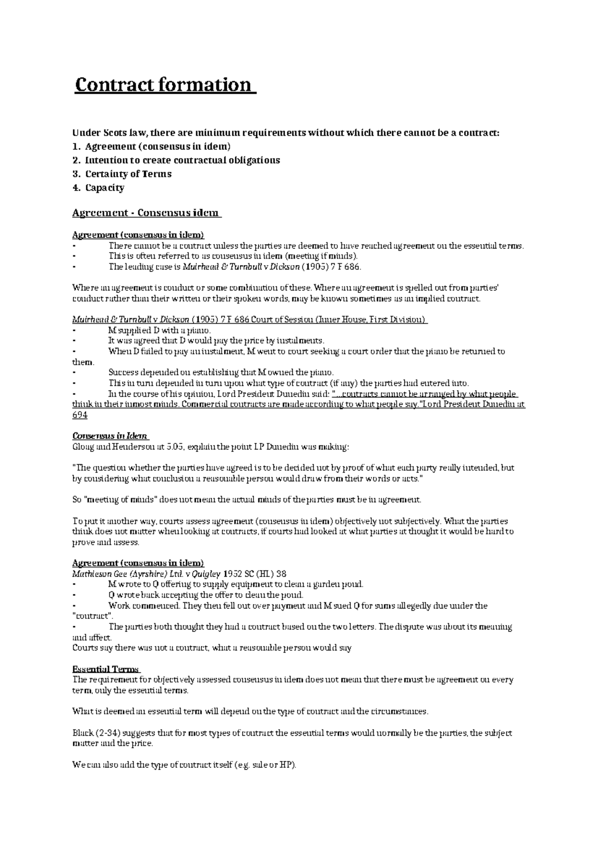 Formation of a contract - Contract formation Under Scots law, there are ...