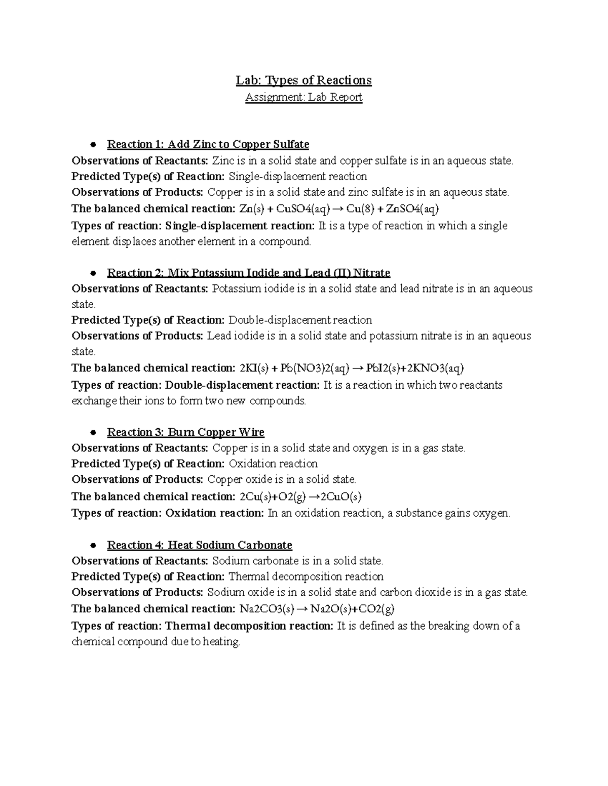 Farah Alshemmam Lab Types of Reactions - Lab: Types of Reactions ...